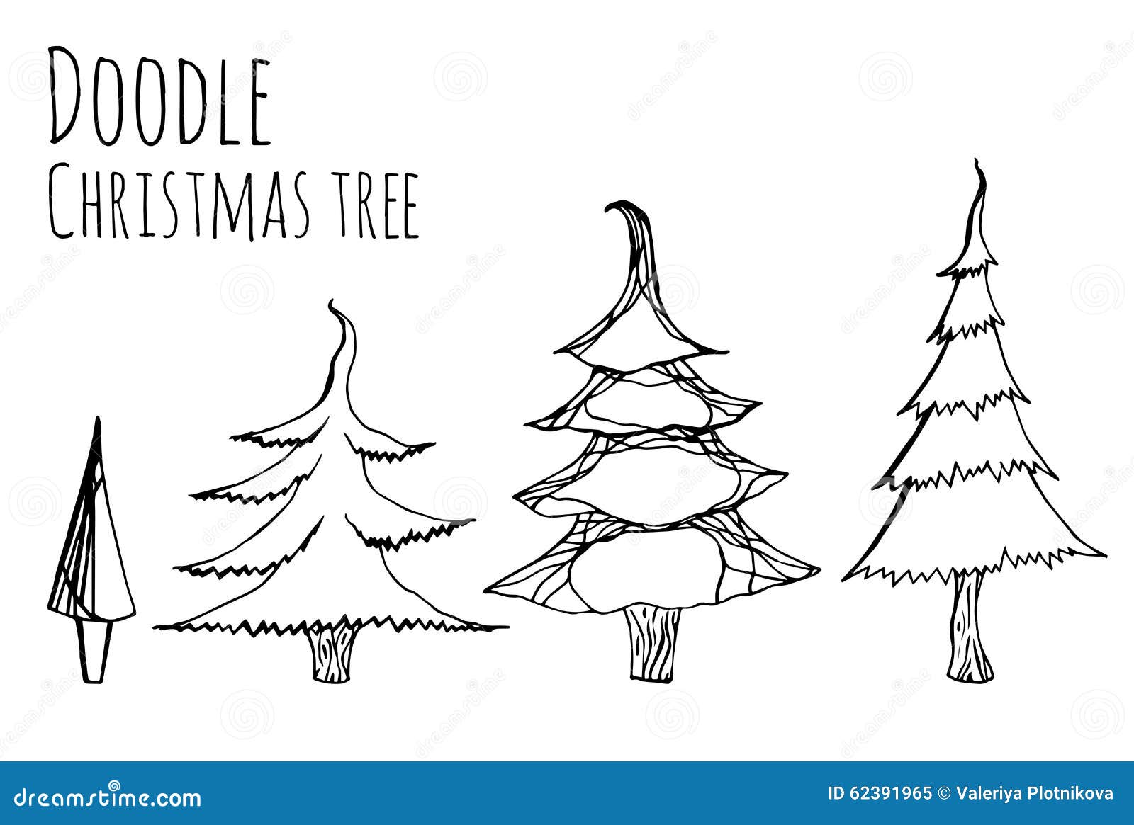 Set of Hand-drawn Doodle Christmas Trees Stock Vector - Illustration of ...