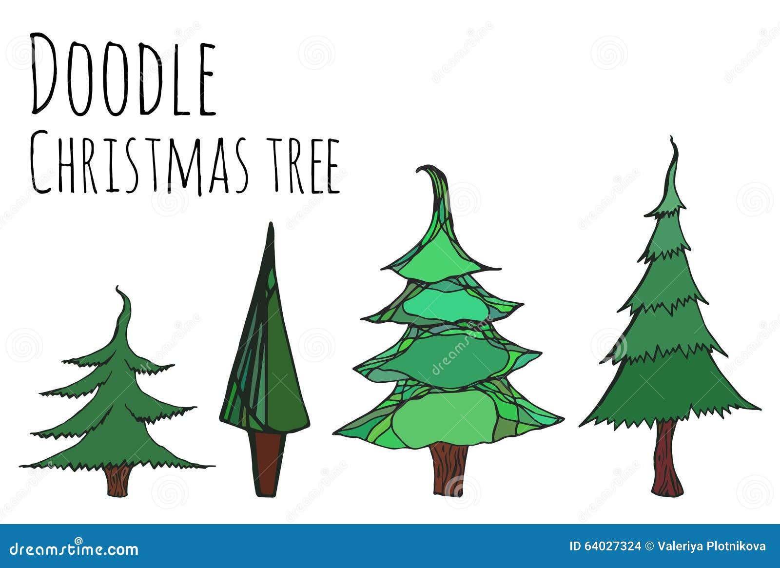 Set of Hand-drawn Doodle Christmas Trees Stock Vector - Illustration of ...