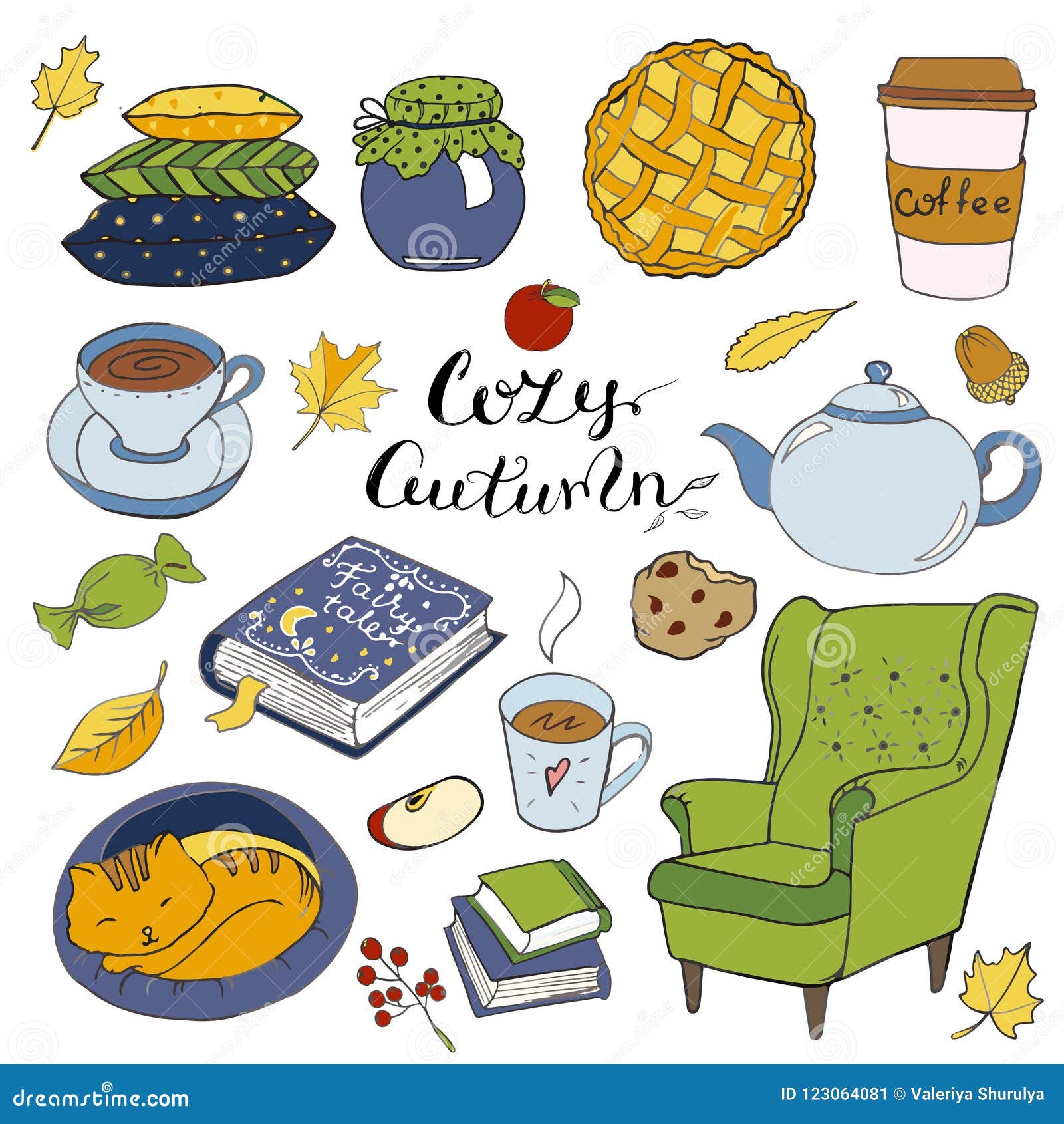 Set of Hand Drawn Doodle Elements about Autumn. Cozy Fall Collection of ...