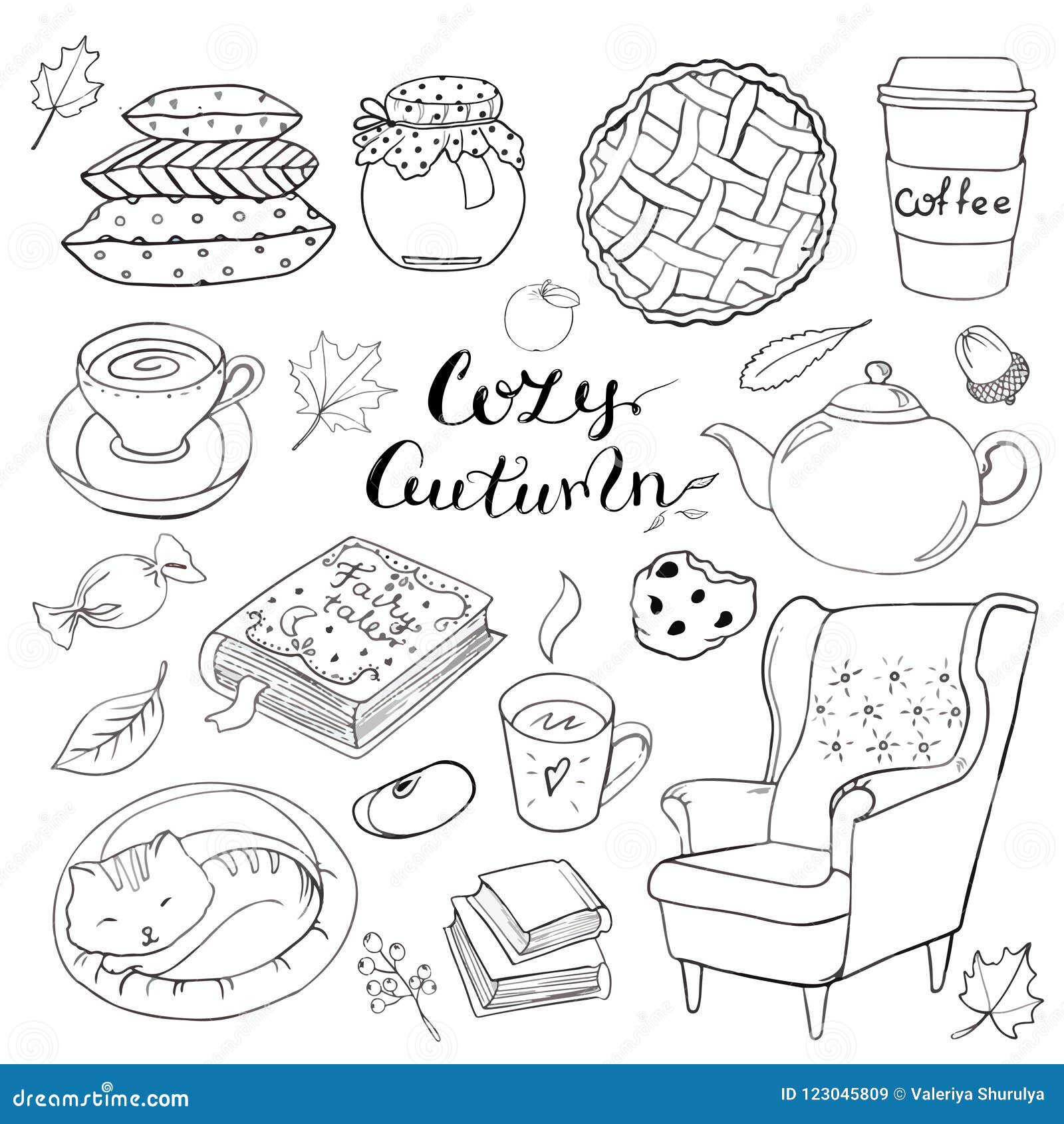 Set of Hand Drawn Doodle Elements about Autumn. Cozy Fall Collection of ...