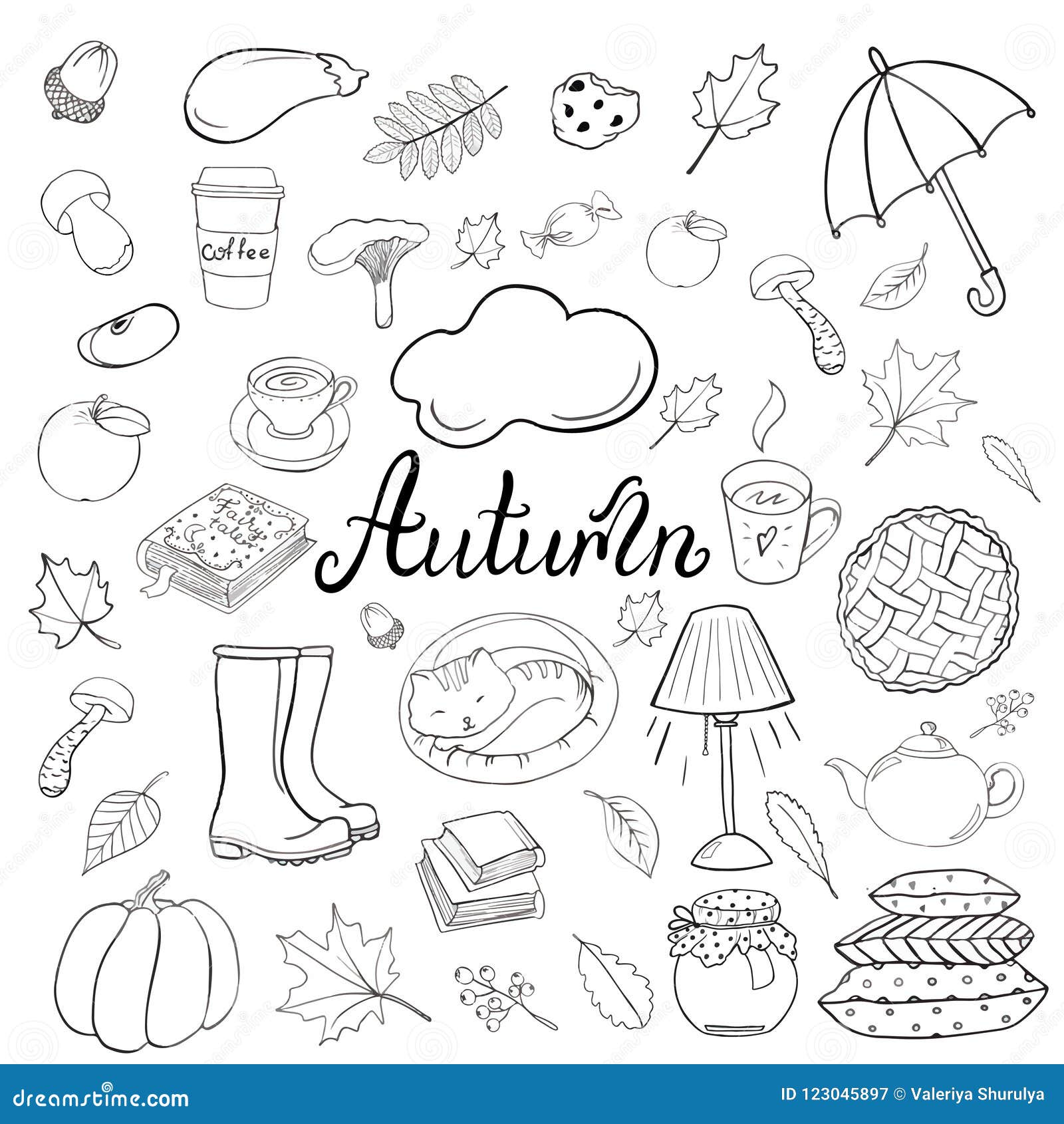 Set of Hand Drawn Doodle Elements about Autumn. Cozy Fall Collection of ...