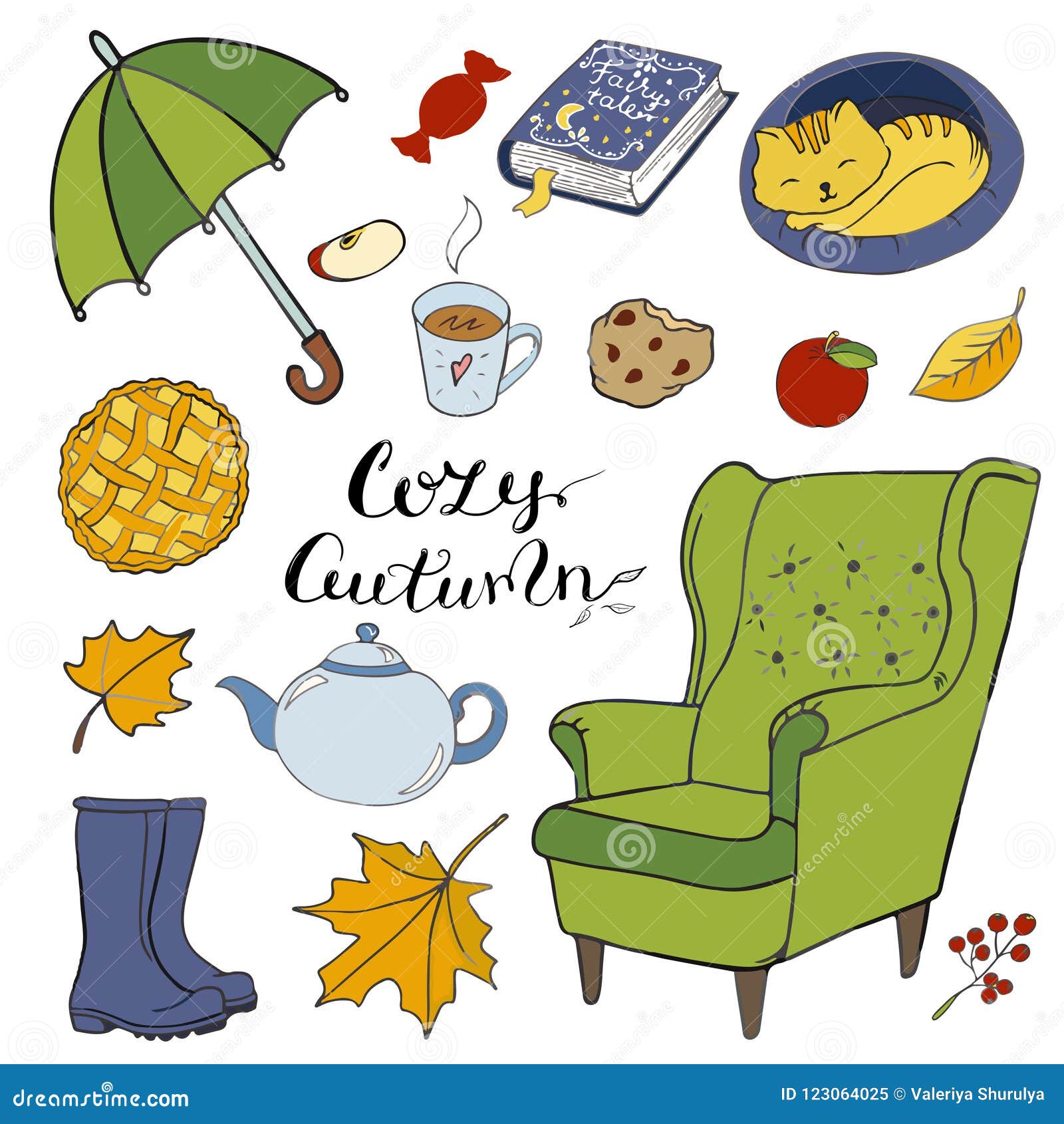 Set of Hand Drawn Doodle Elements about Autumn. Cozy Fall Collection of ...