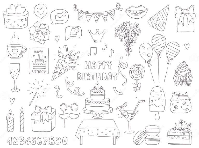 A Set of Hand-drawn Doodle Elements for Birthday, Party, Celebration ...