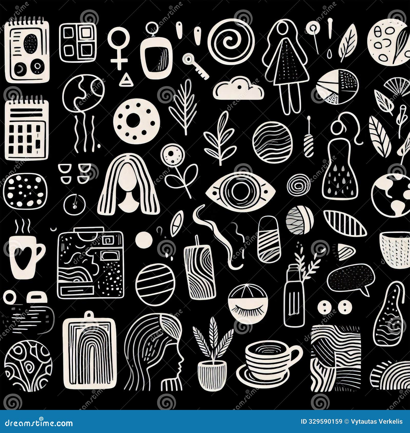 Set of Hand Drawn Doodle Elements. Stock Image - Image of white, hearts ...