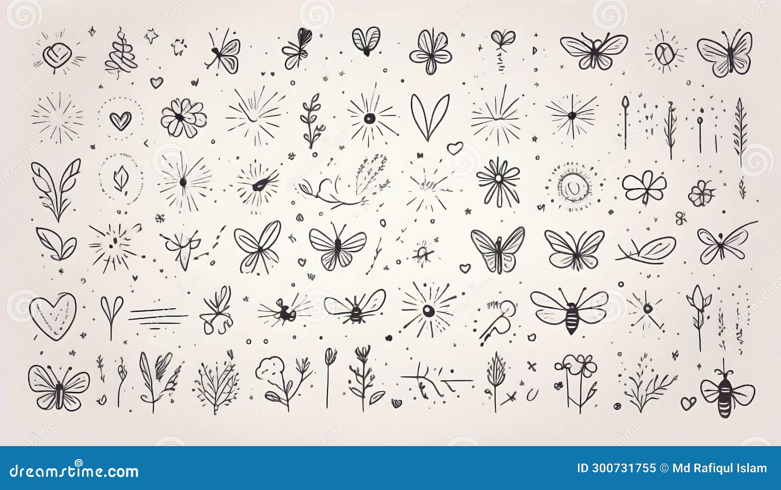 Set of Hand Drawn Doodle Floral Elements. Vector Illustration Stock ...