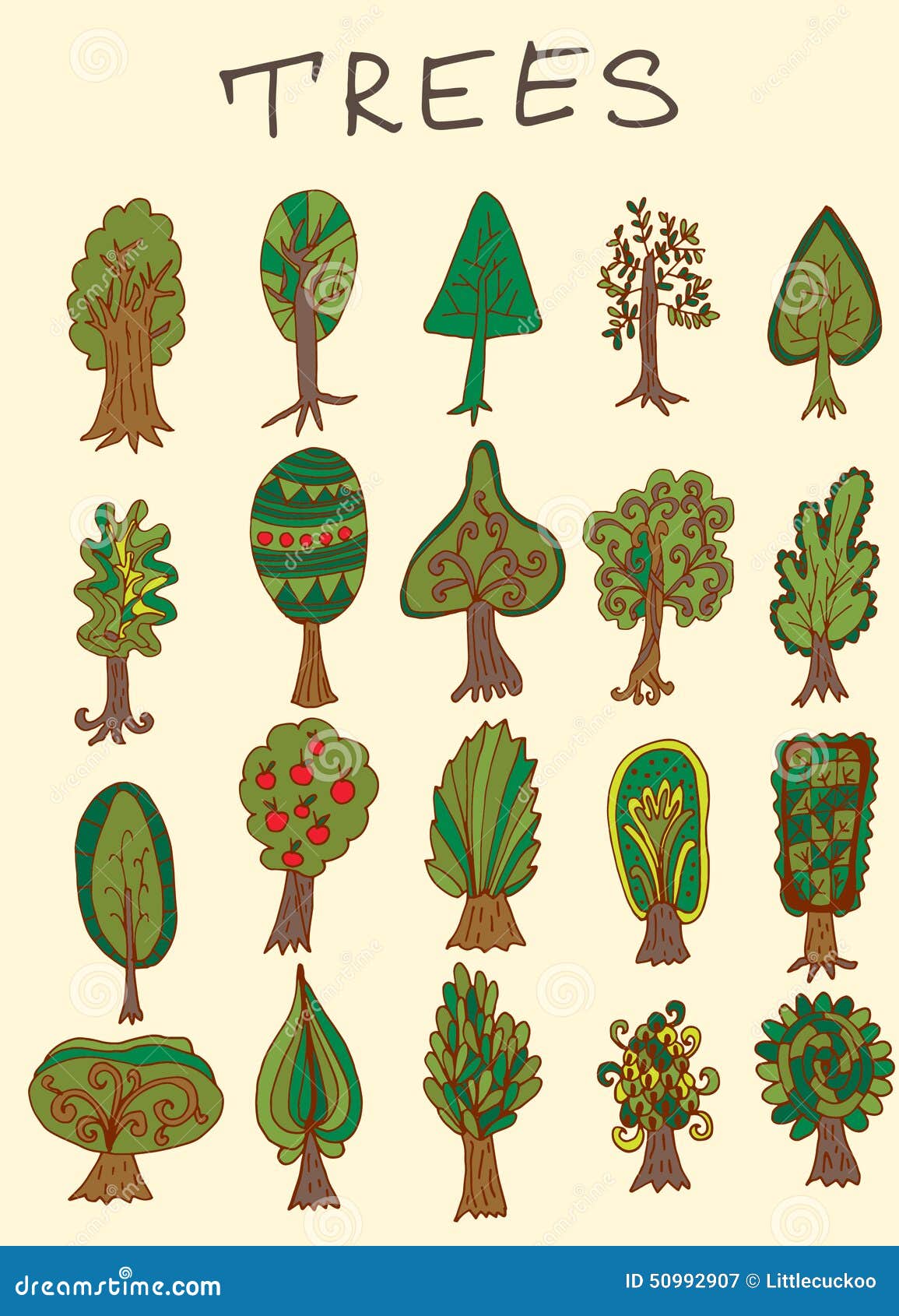 Set of Hand-drawn Doodle Forest Tree Stock Vector - Illustration of ...