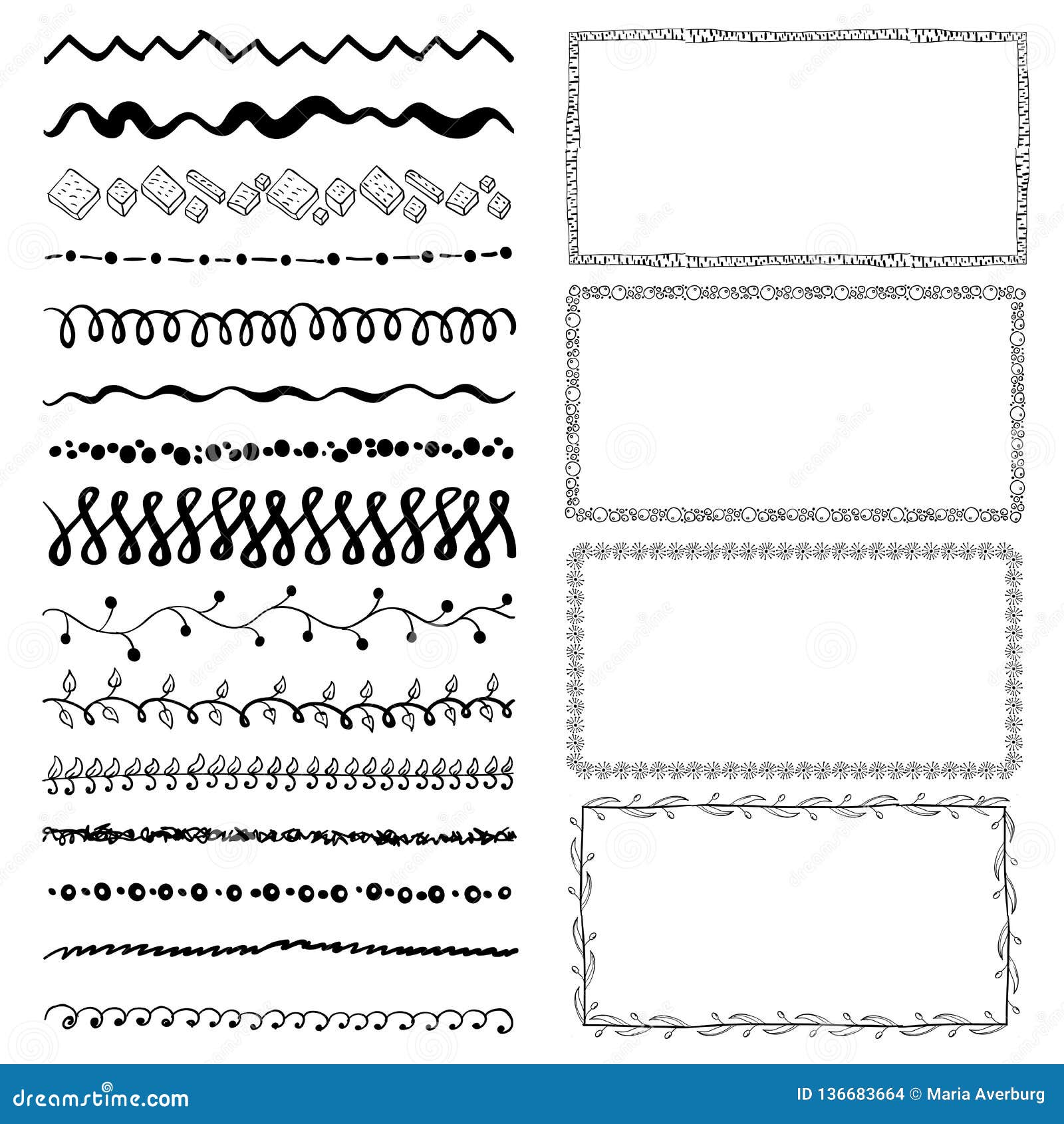 Set of Hand-drawn Doodle Frames. Sketch Borders Stock Vector ...