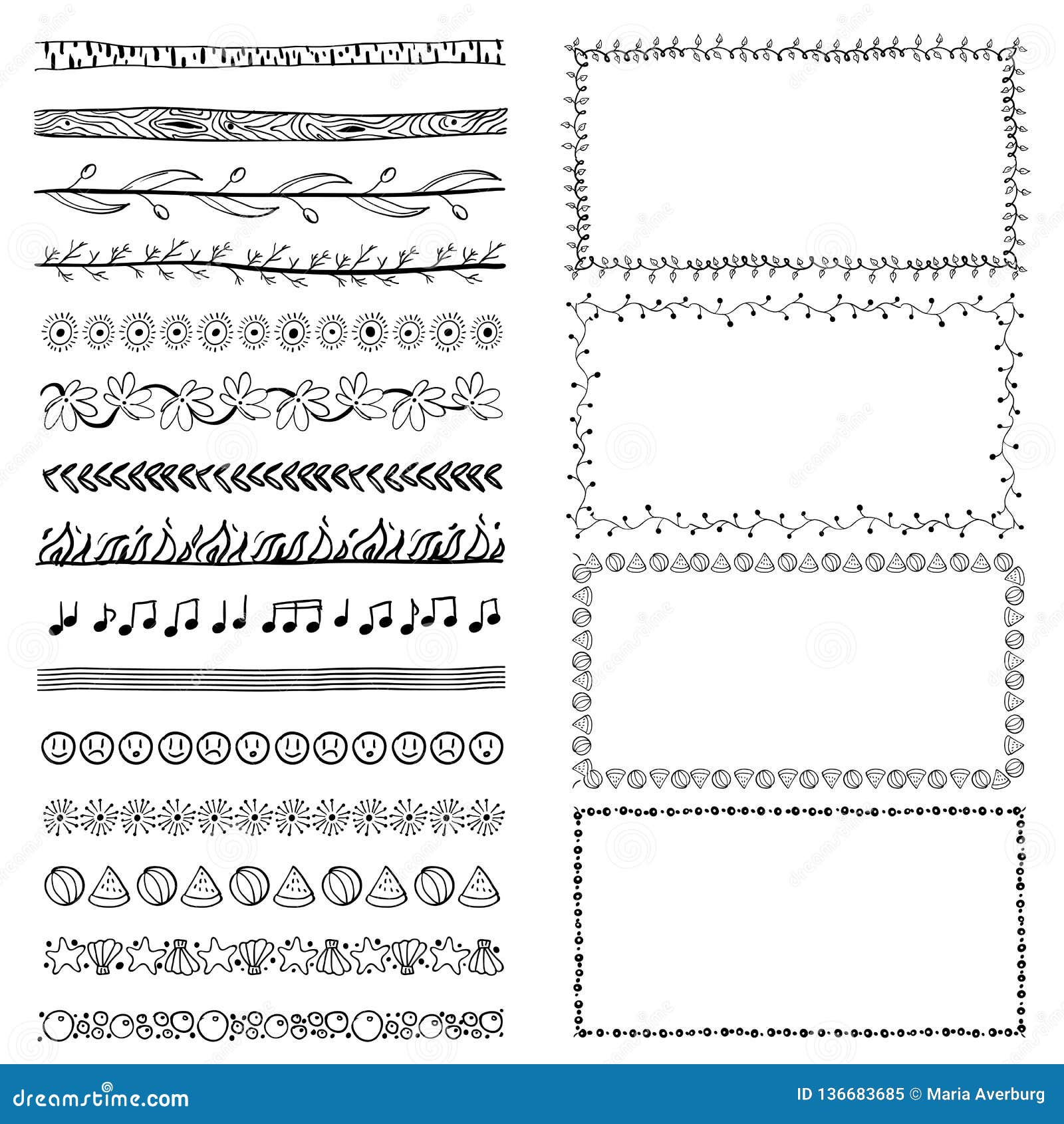 Set of Hand-drawn Doodle Frames. Sketch Borders Stock Vector ...