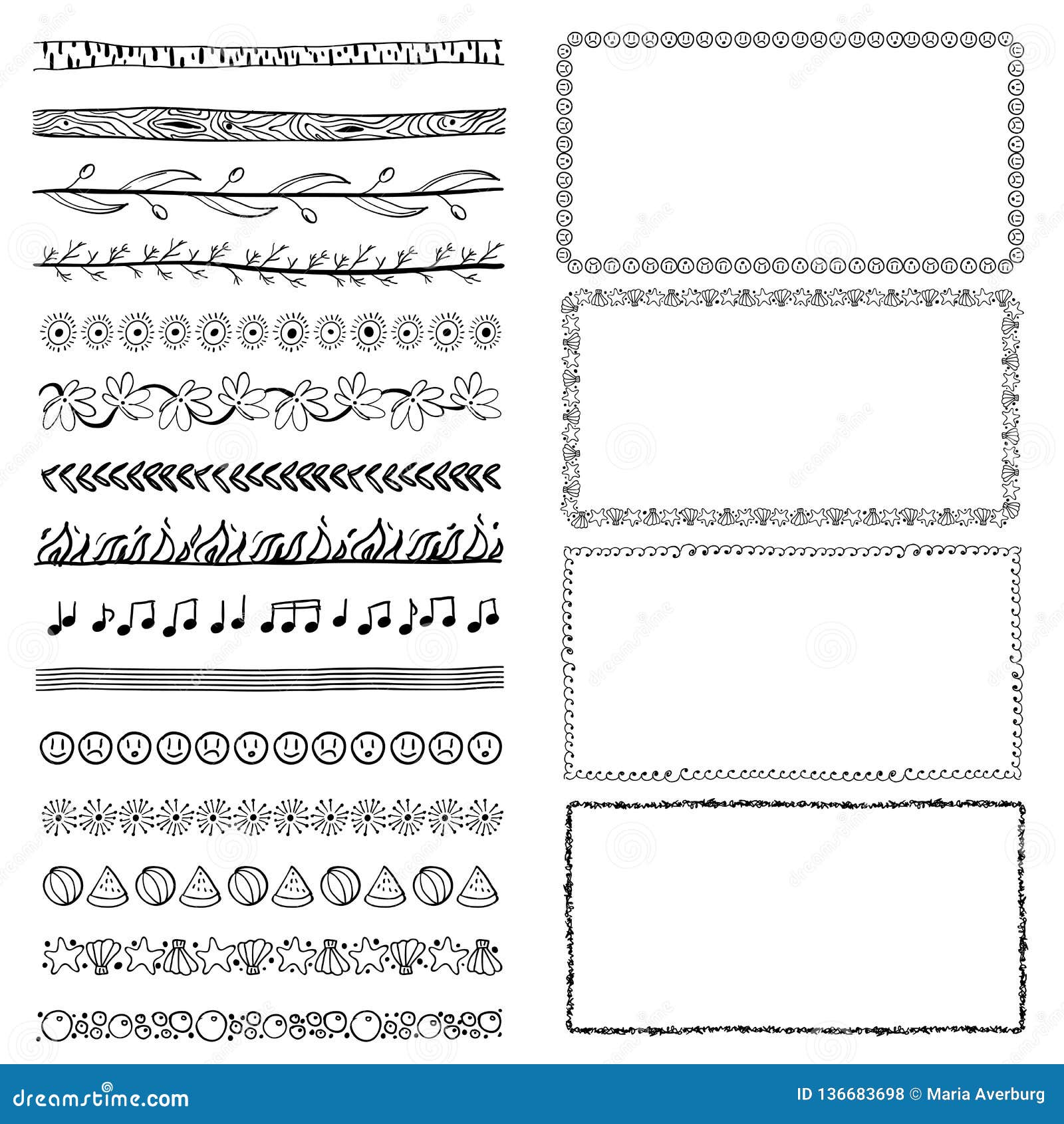 Set of Hand-drawn Doodle Frames. Sketch Borders Stock Vector ...