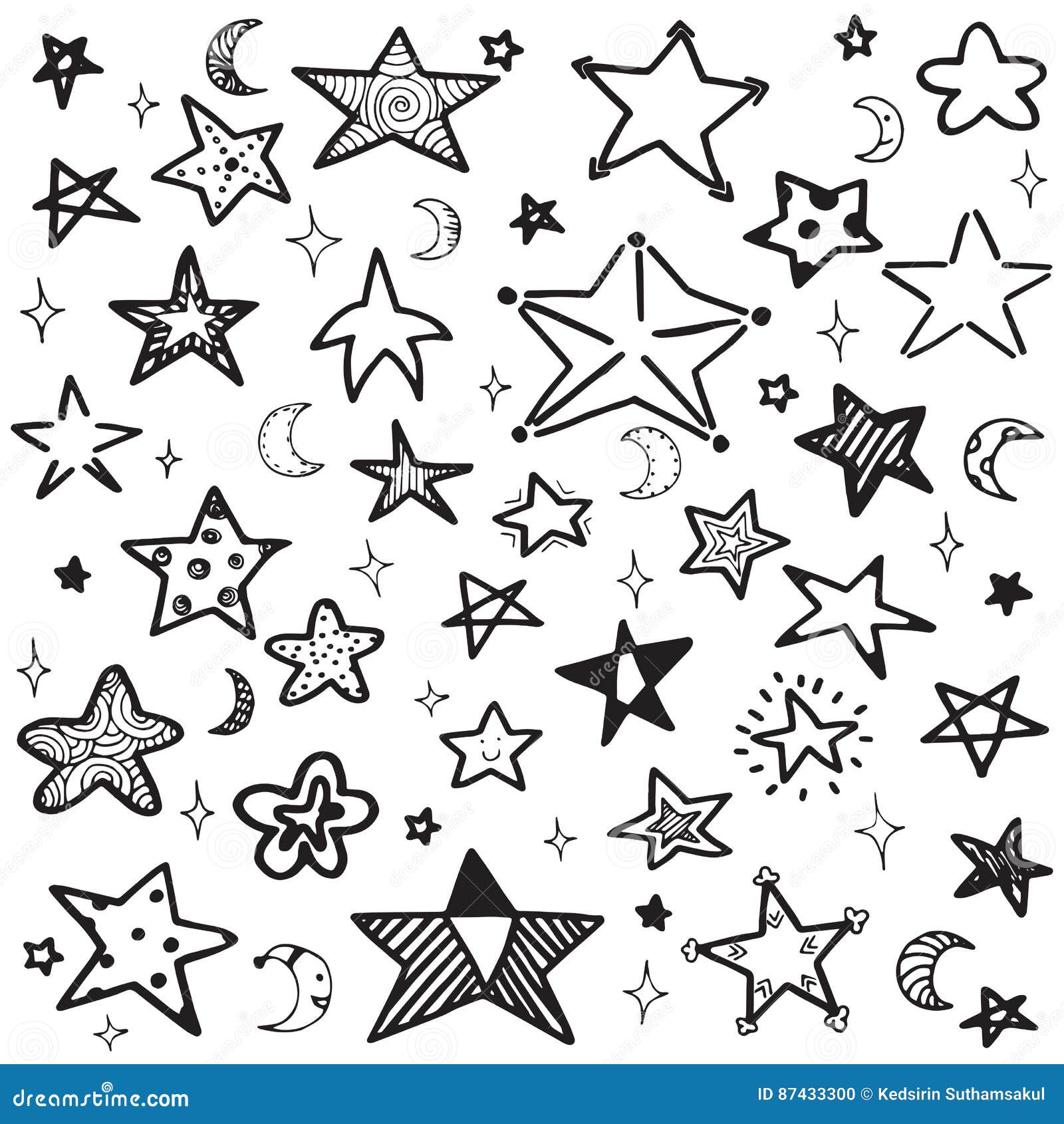 Set of Hand Drawn Doodle Outline Star Vector Illustration Stock Vector ...
