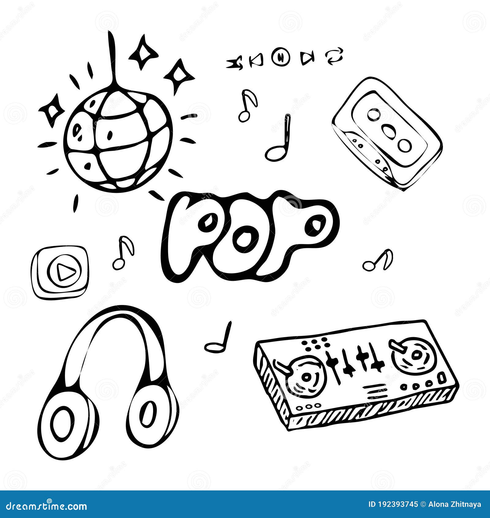 Set of Hand Drawn Doodle Pop Music Objects, Retro Isolated on White ...