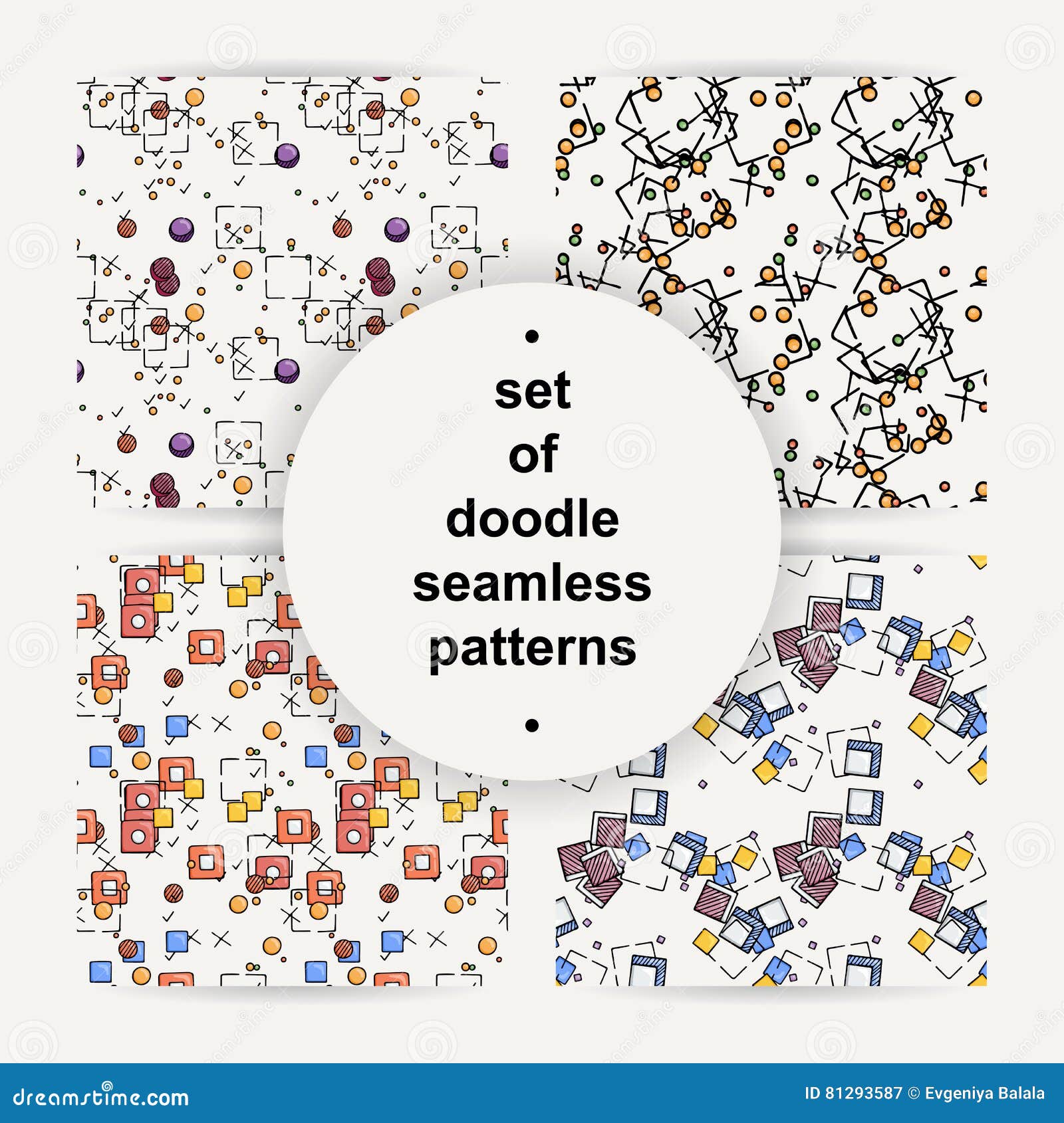 Set of Hand Drawn Doodle Seamless Patterns. Stock Vector - Illustration ...
