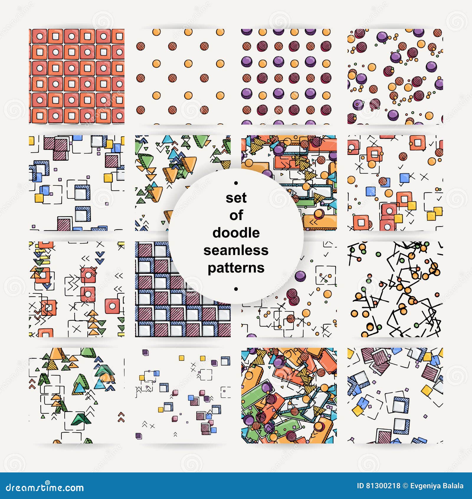 Set of Hand Drawn Doodle Seamless Patterns. Stock Vector - Illustration ...