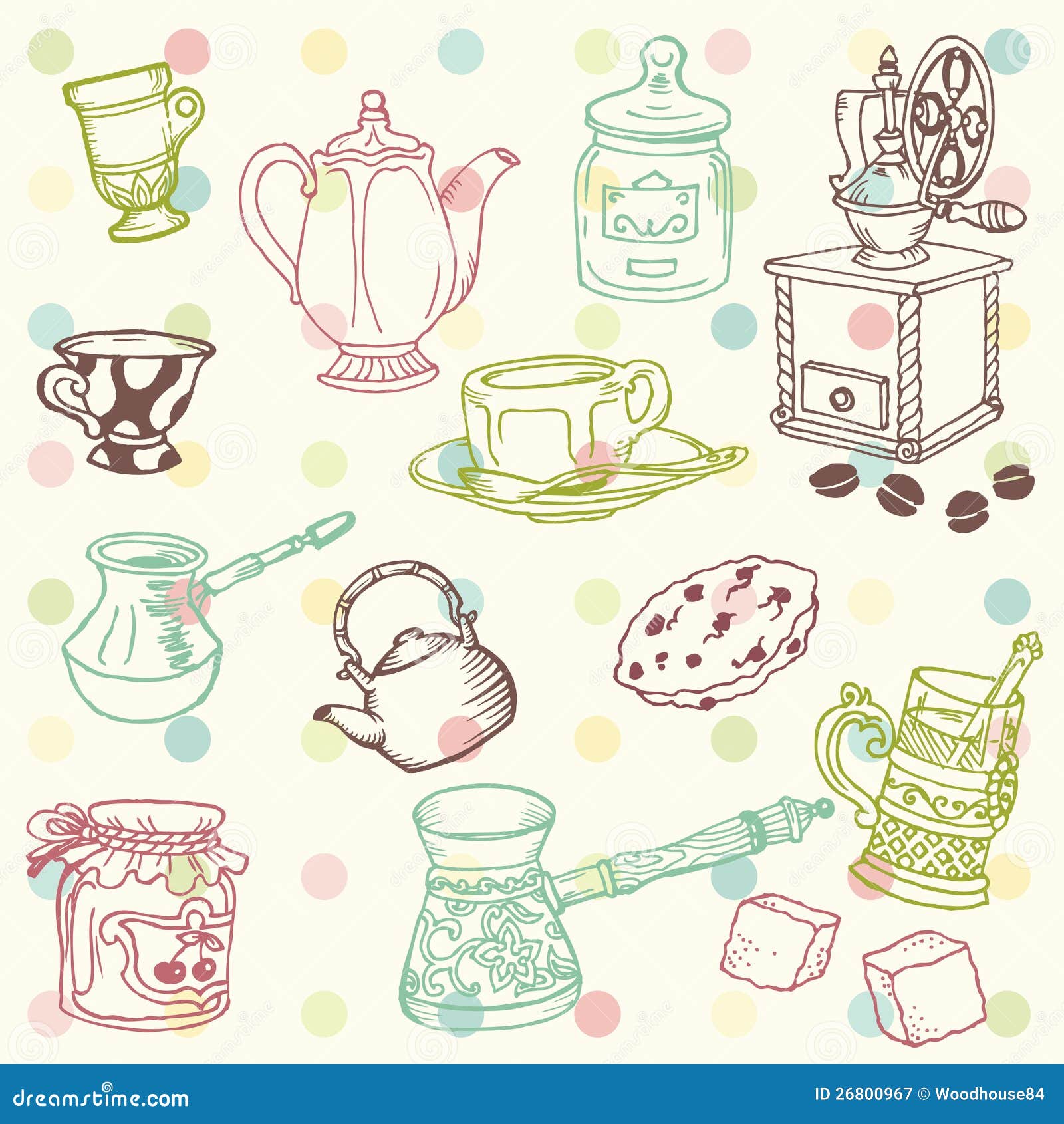 Set of Hand Drawn Doodle - Tea and Coffee Time Stock Vector ...