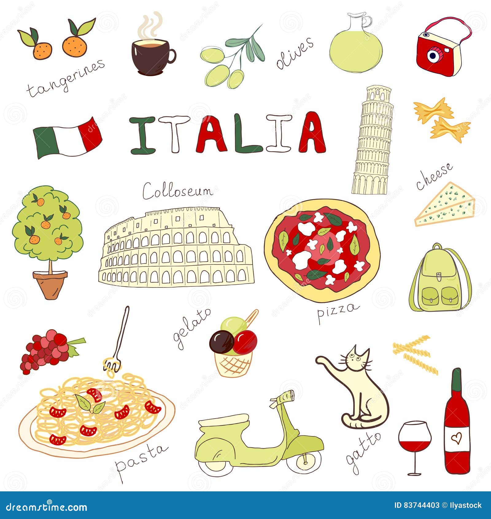 Set of Hand Drawn Doodles of Italy Stock Vector - Illustration of ...
