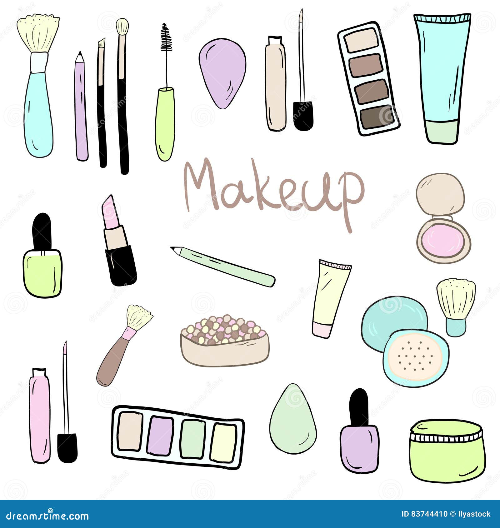 Set of Hand Drawn Doodles with Makeup Items Stock Vector - Illustration ...