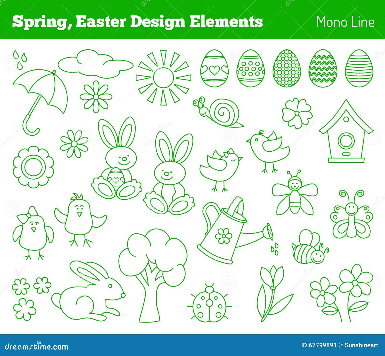 Set of Hand Drawn Easter Design Elements Stock Vector - Illustration of ...