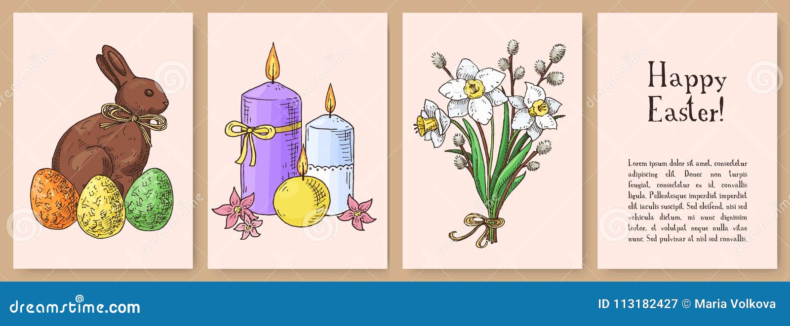 Set of Hand Drawn Easter Gift Cards Stock Vector - Illustration of ...