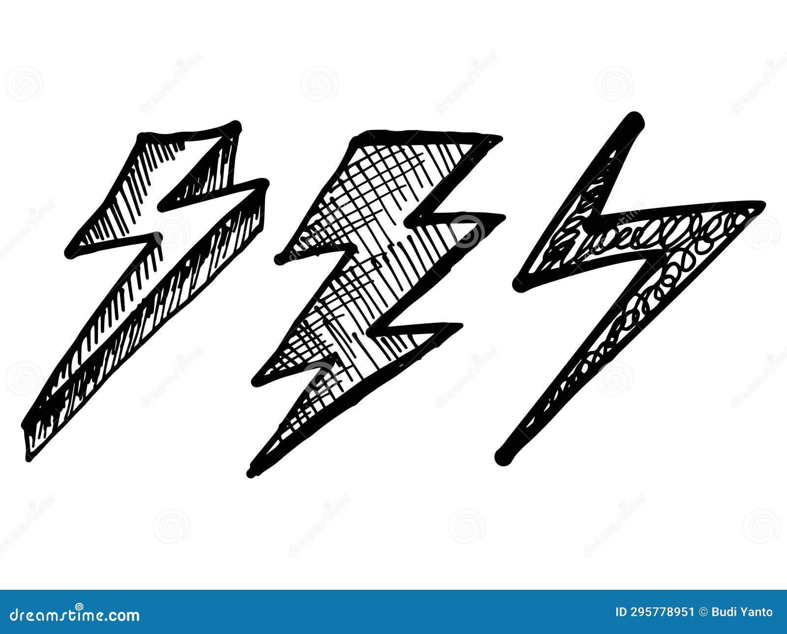 Set of Hand Drawn Electric Lightning. Doodle Thunderbolt and ...