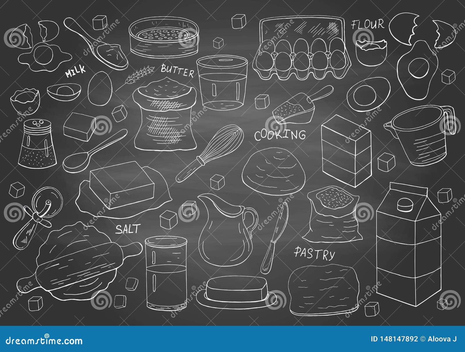 Set of Hand Drawn Elements for Cooking Pastry on Chalkboard Stock ...