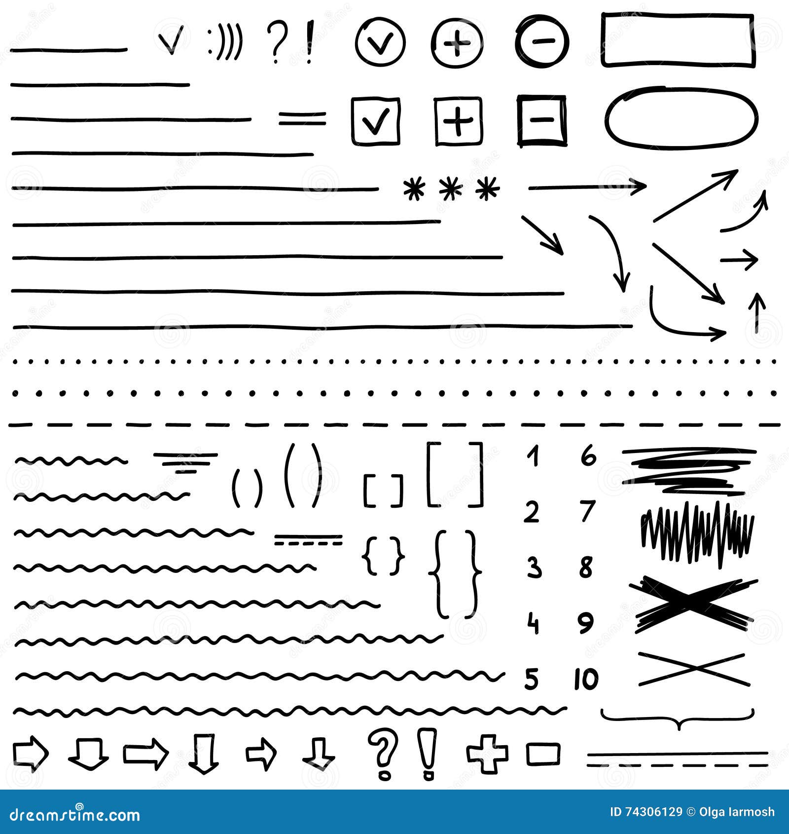 Set of Hand Drawn Elements for Edit and Select Text. Black Marker Stock ...