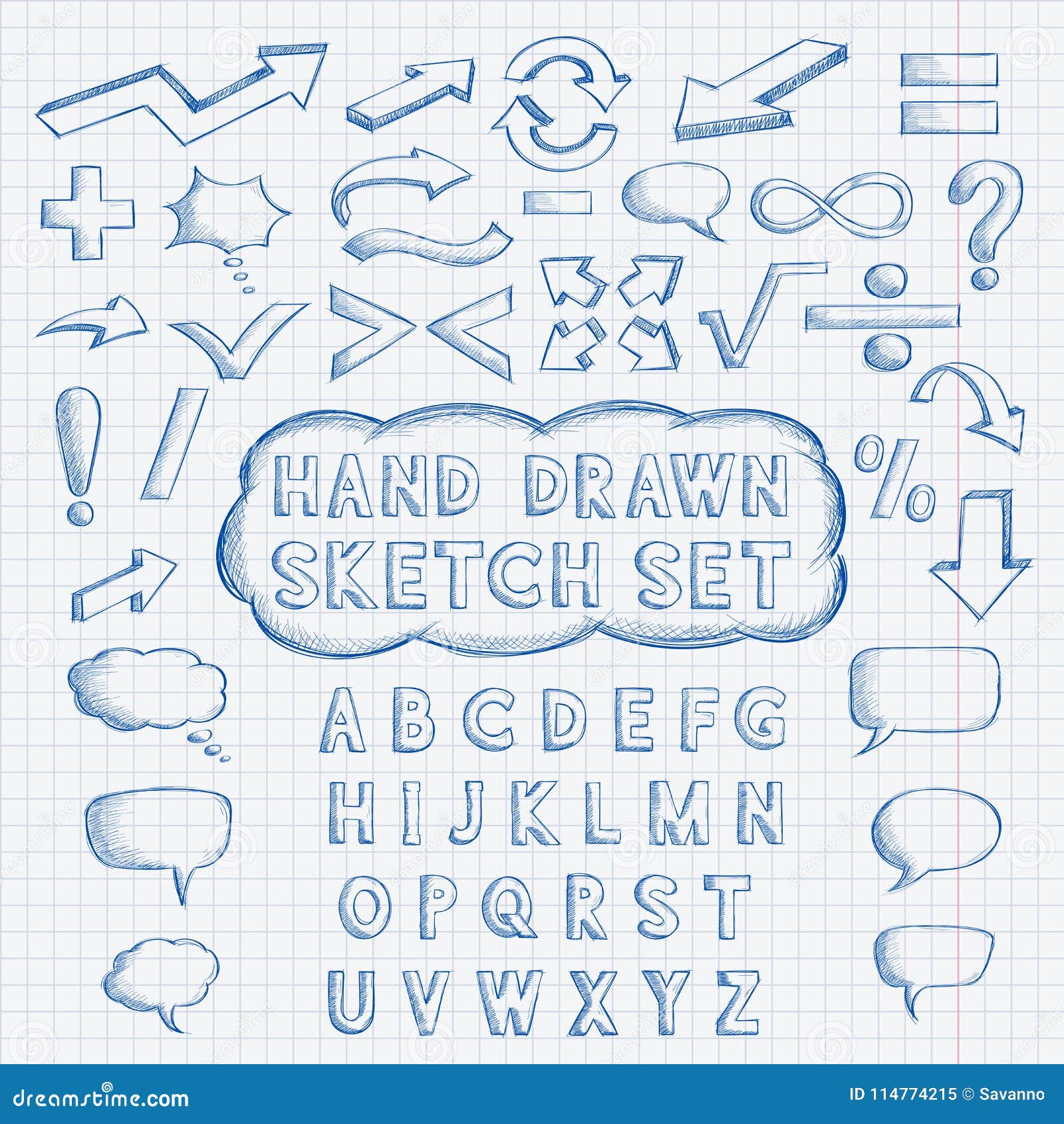 Mathematics And Punctuation Symbols. Hand Drawn Sketch On Lined Paper ...