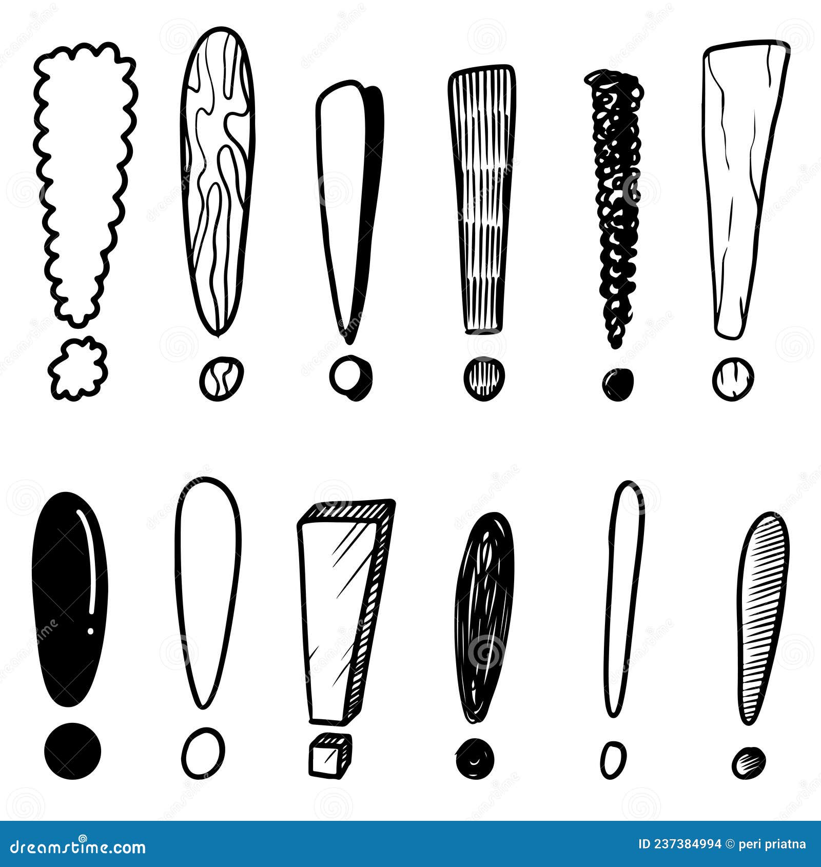 Set of Hand Drawn Exclamation Point Isolated on White Background ...
