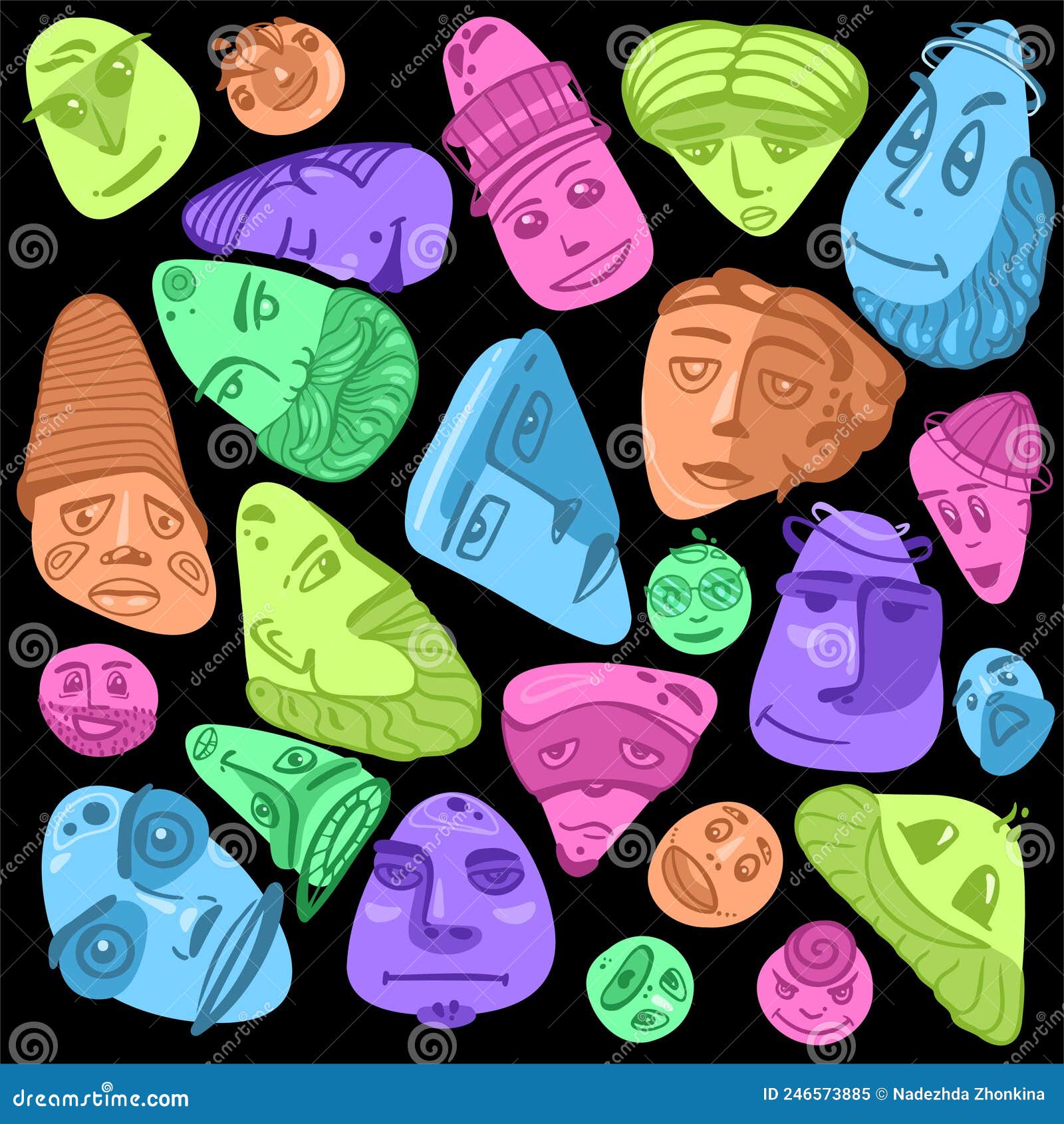 Set of Hand Drawn Faces Different Emotions Stock Vector - Illustration ...
