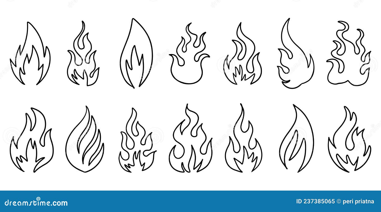 Set of Hand Drawn Fire and Fireball Isolated on White Background ...