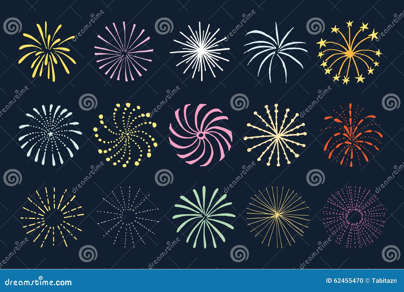 Set of Hand Drawn Fireworks and Sunbursts, S Stock Vector ...