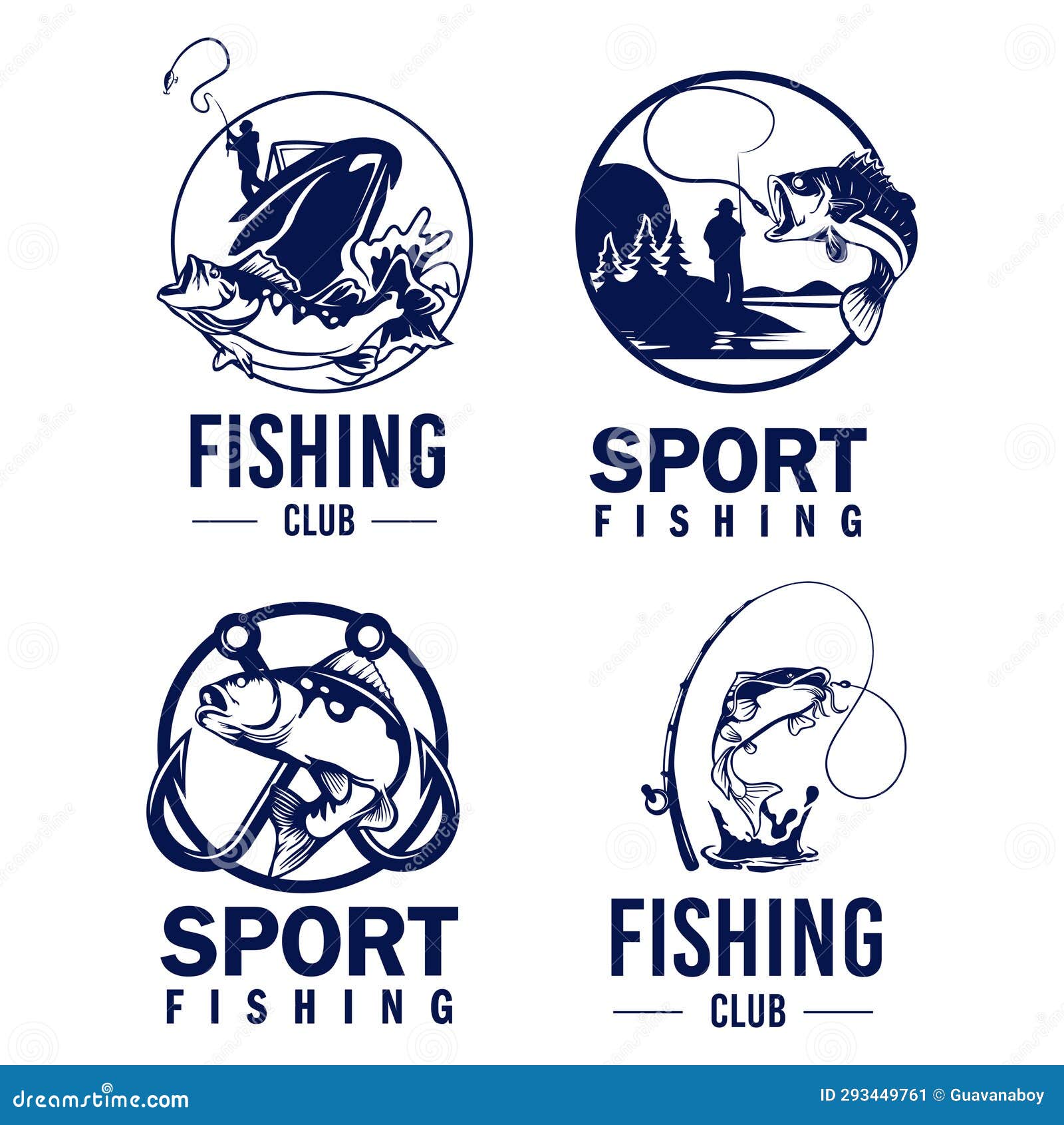 Set of Hand-drawn Fishing Logo Design Stock Vector - Illustration of ...