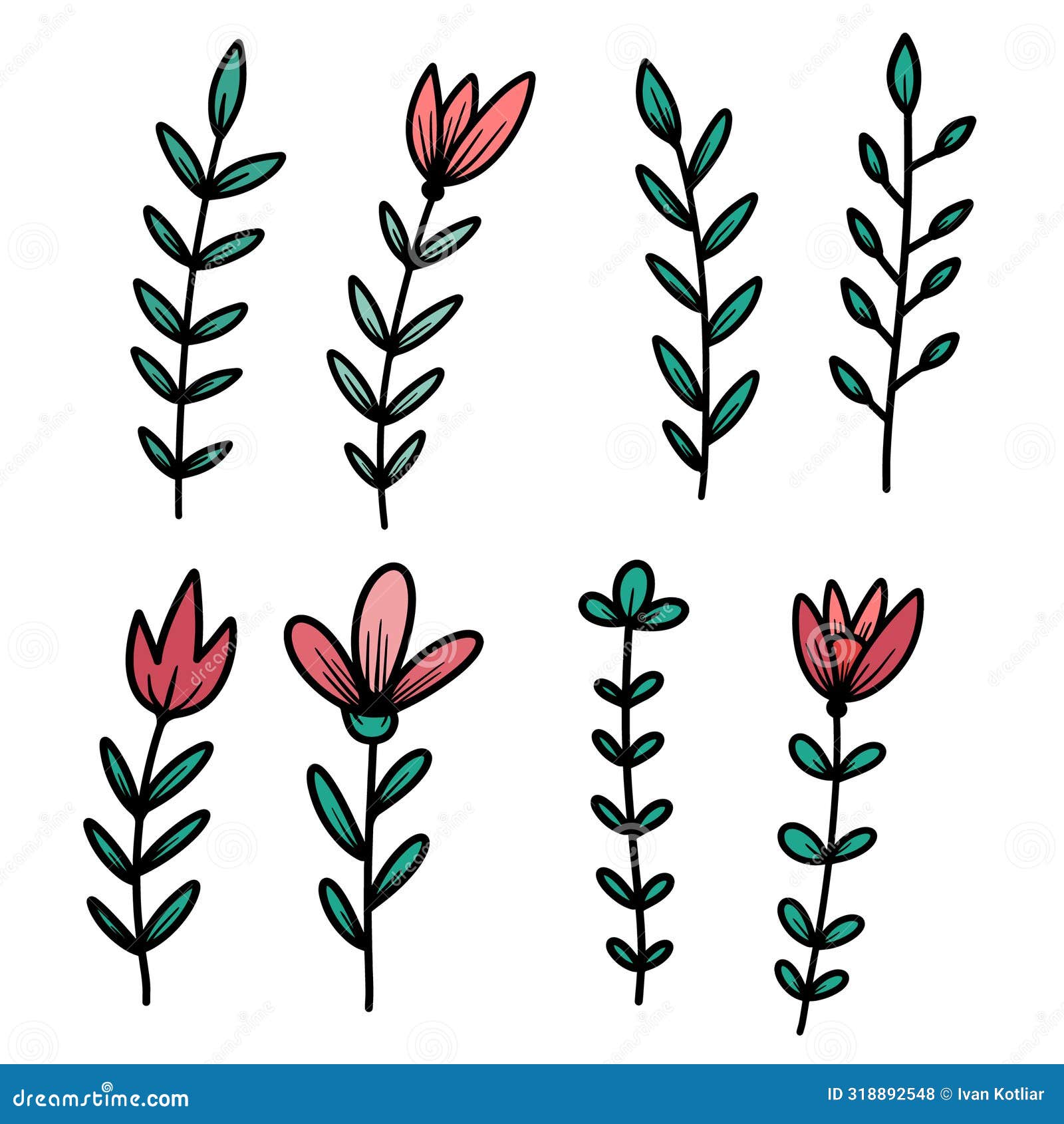 Set of Hand Drawn Floral Branches. Design Element for Decoration Stock ...