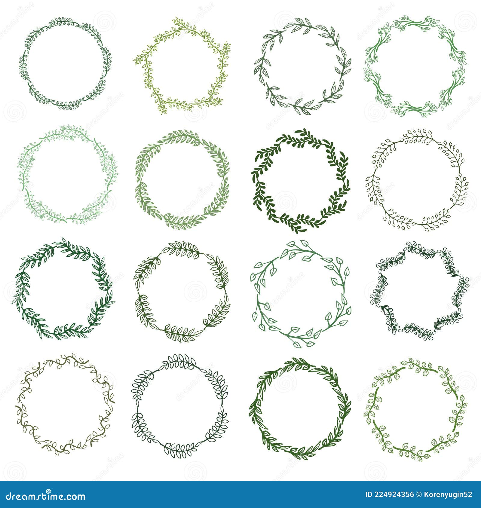 Set Hand Drawn Floral Round Circle Border or Frame Design Element ...