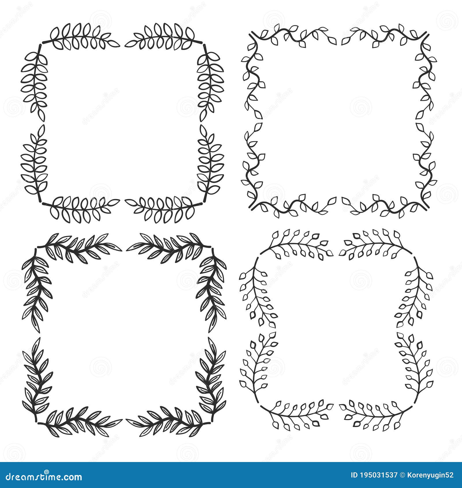Set Hand Drawn Floral Square Border Design Element Vector Image Stock ...