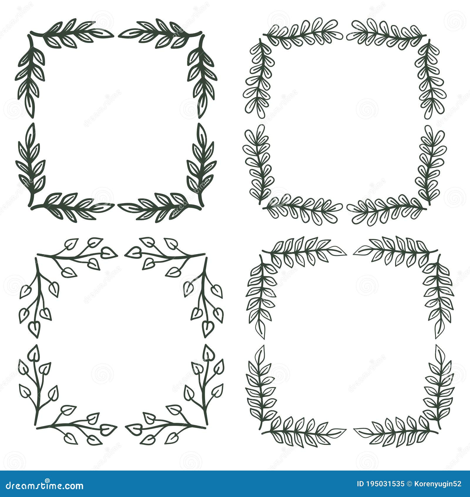 Set Hand Drawn Floral Square Border Design Element Vector Image Stock ...