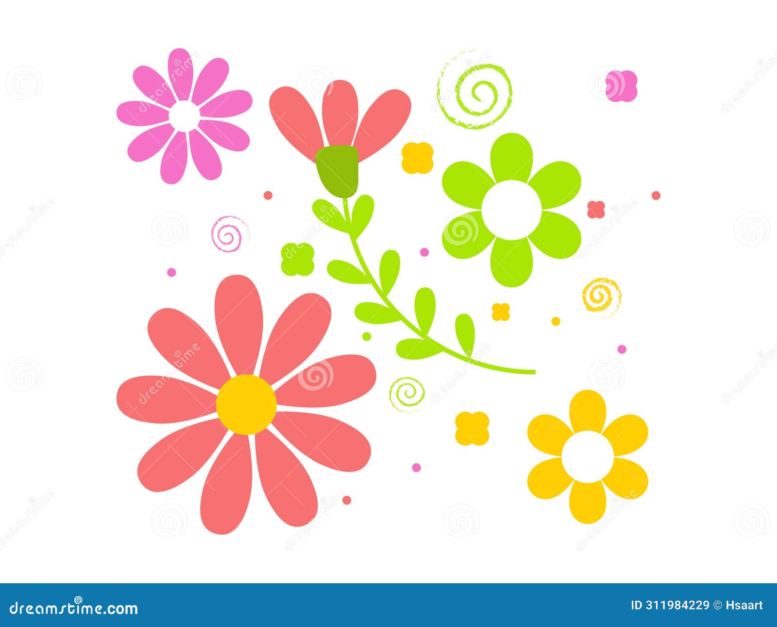 Set of Hand Drawn Flower Flat Design Stock Vector - Illustration of ...