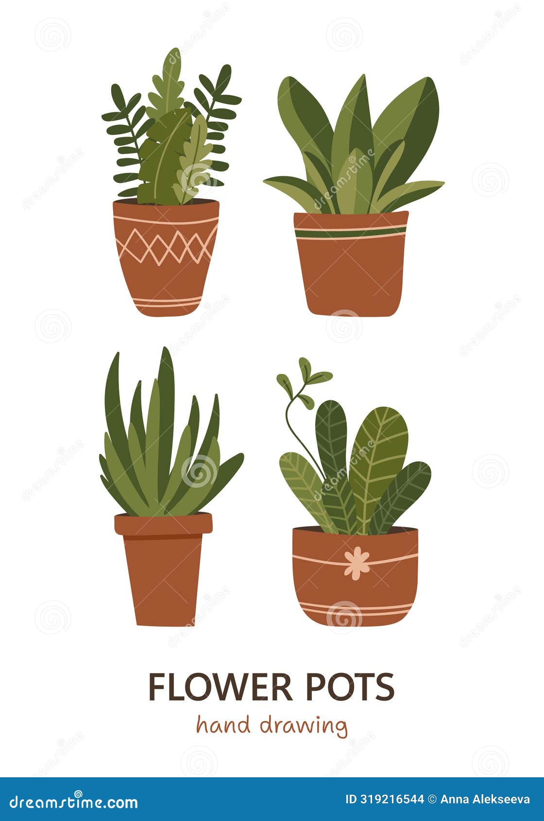 Set of Hand Drawn Flower Pots. Vector Illustration Stock Vector ...