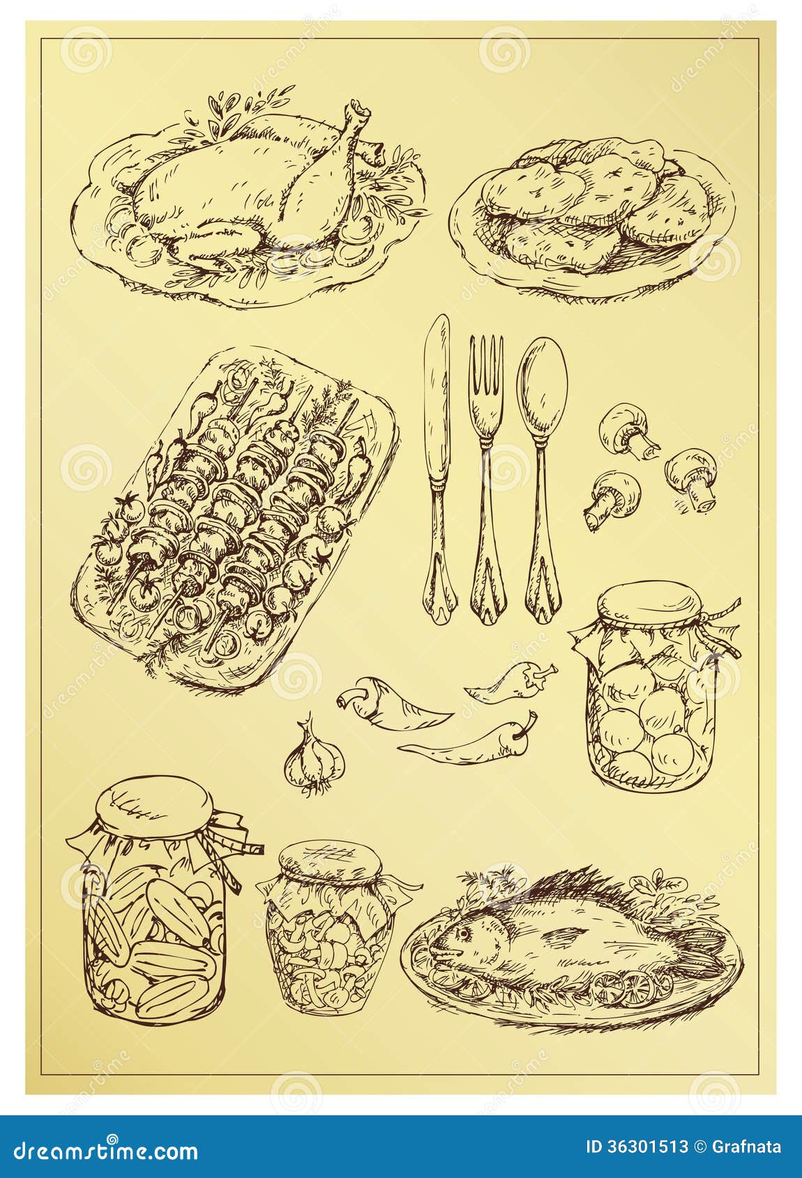 Set of hand drawn food stock vector. Illustration of cuisine - 36301513