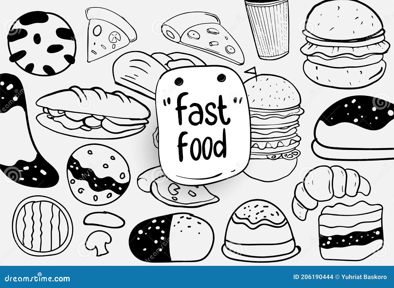Set of Hand Drawn Food Isolated on White Background, Doodle Set of Fast ...