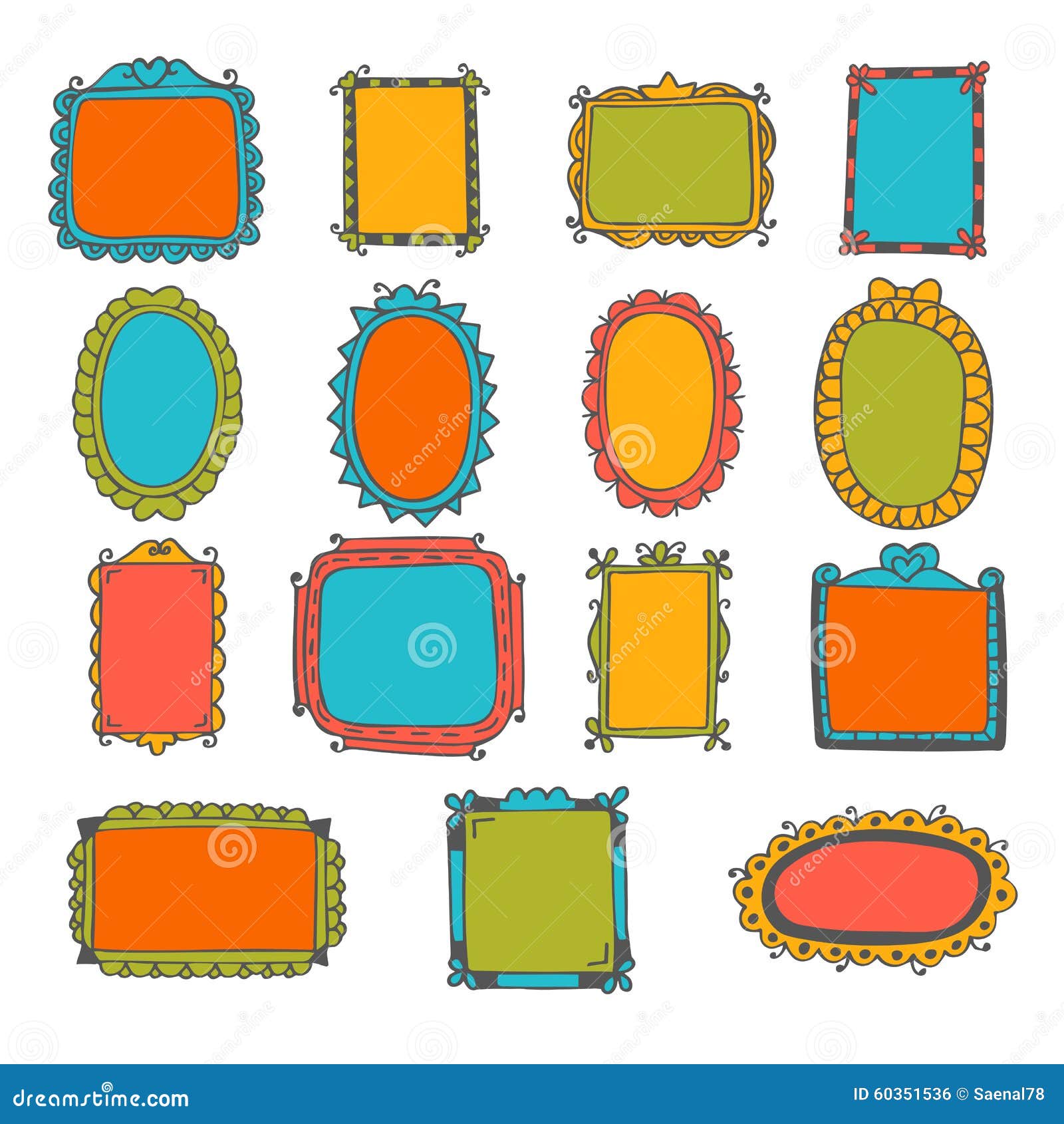 Set of Hand Drawn Frames. Cute Design Elements Stock Vector ...