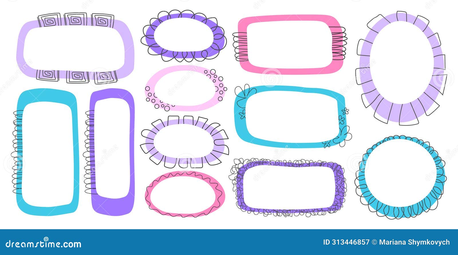 Set of Hand Drawn Frames for Text. Color Blank Template. Collection of ...