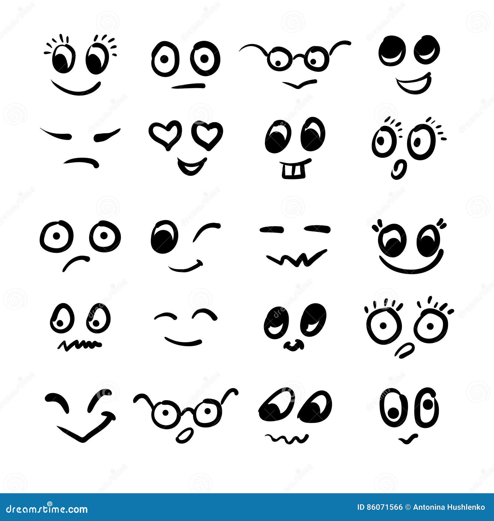 Set of Hand Drawn Funny Faces. Happy Faces Stock Vector - Illustration ...