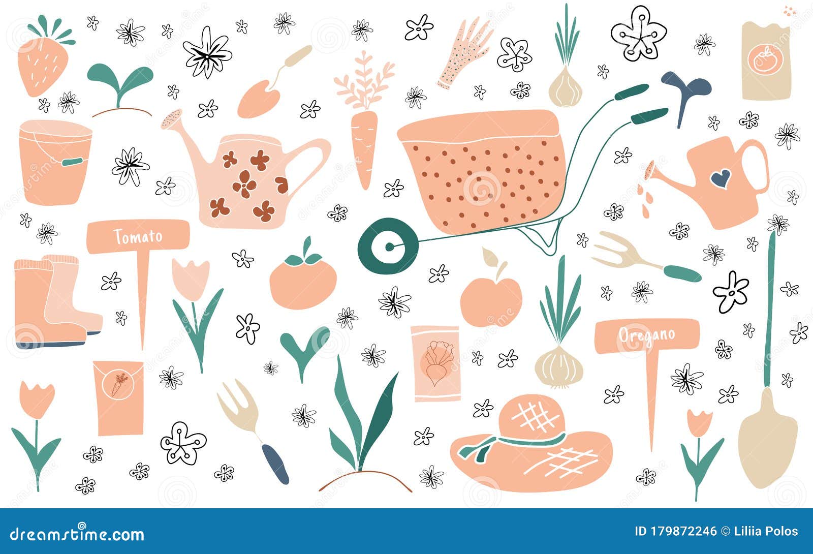 Set of Hand Drawn Garden Elements. - Vector Stock Illustration ...