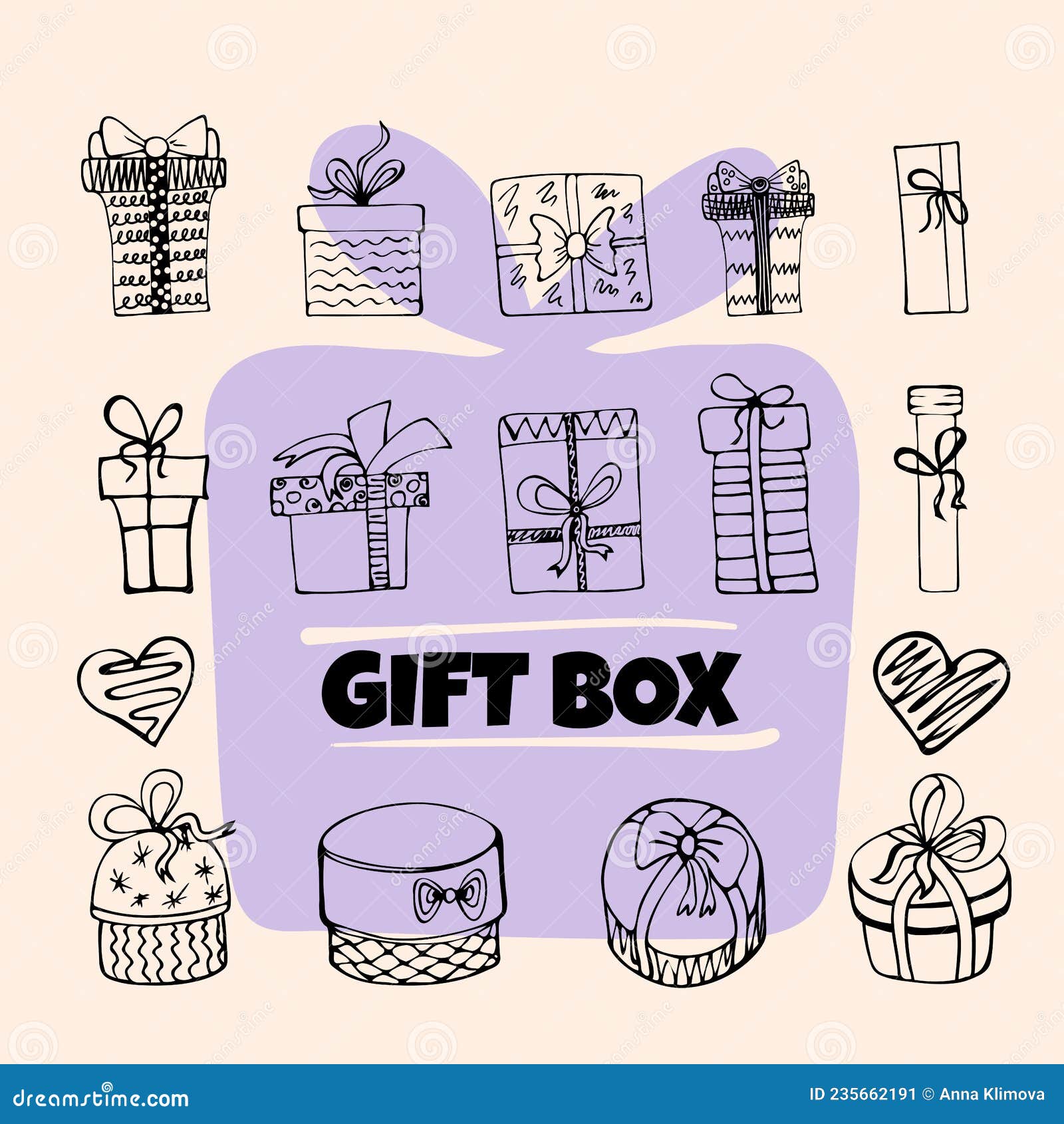 A Set of Hand-drawn Gift Boxes on the Background. Stock Vector ...