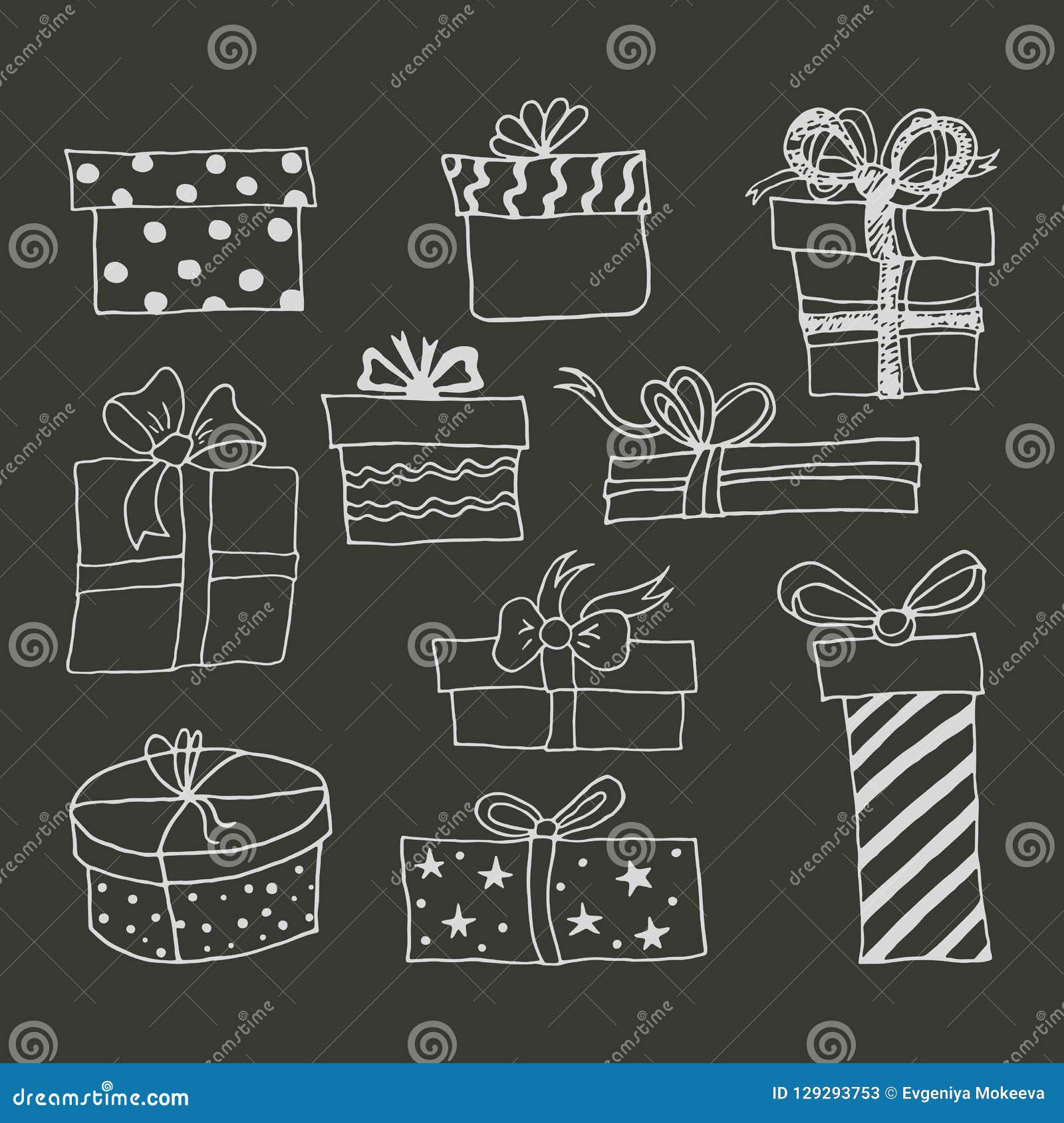 Set of Hand Drawn Gift Boxes. Stock Illustration - Illustration of ...
