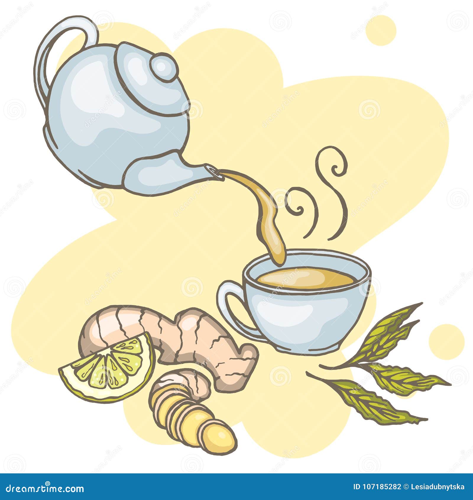 Set of Hand Drawn Ginger Tea Elements Stock Vector - Illustration of ...
