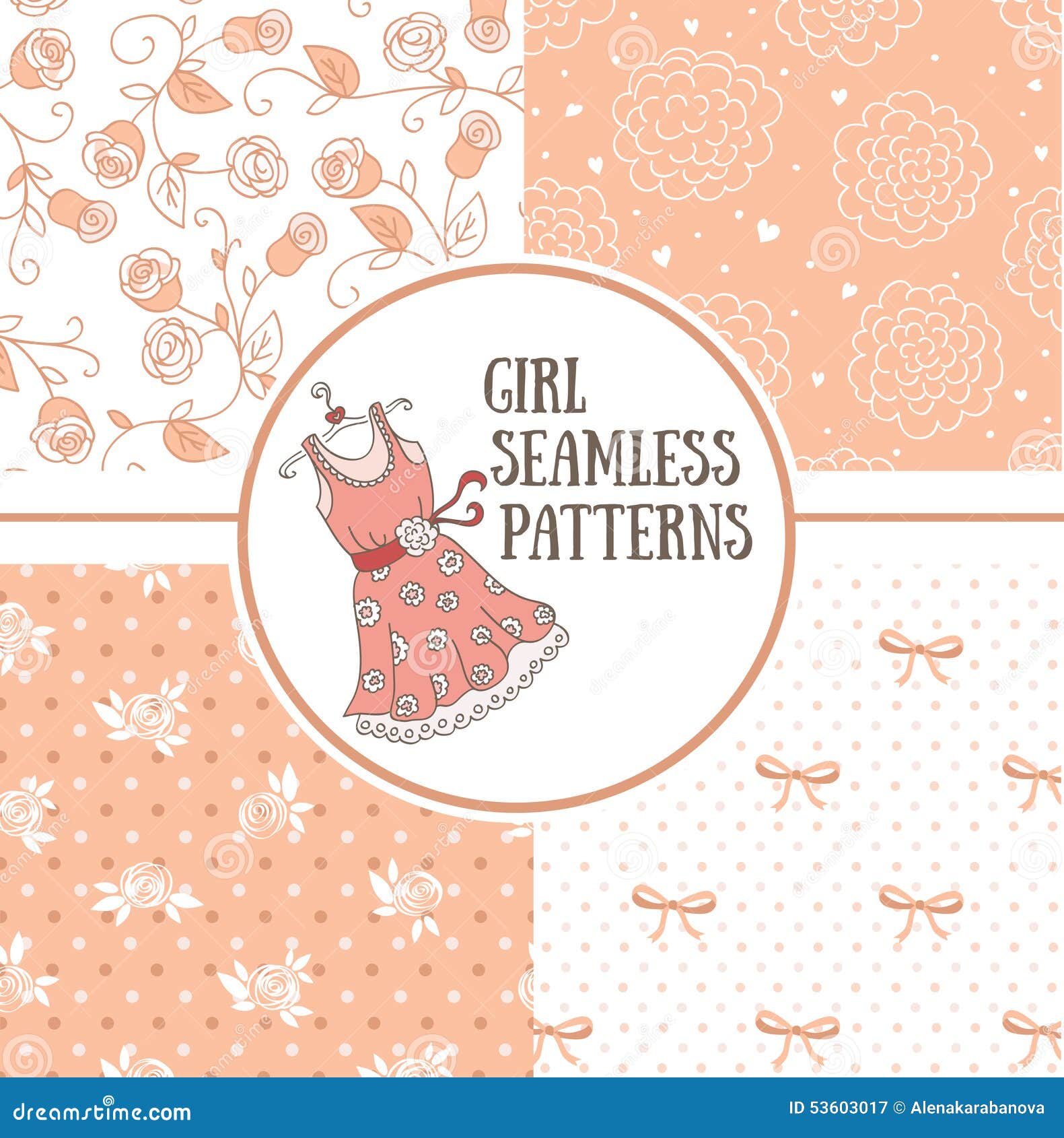 Set of Hand-drawn Girl Patterns Stock Vector - Illustration of nature ...