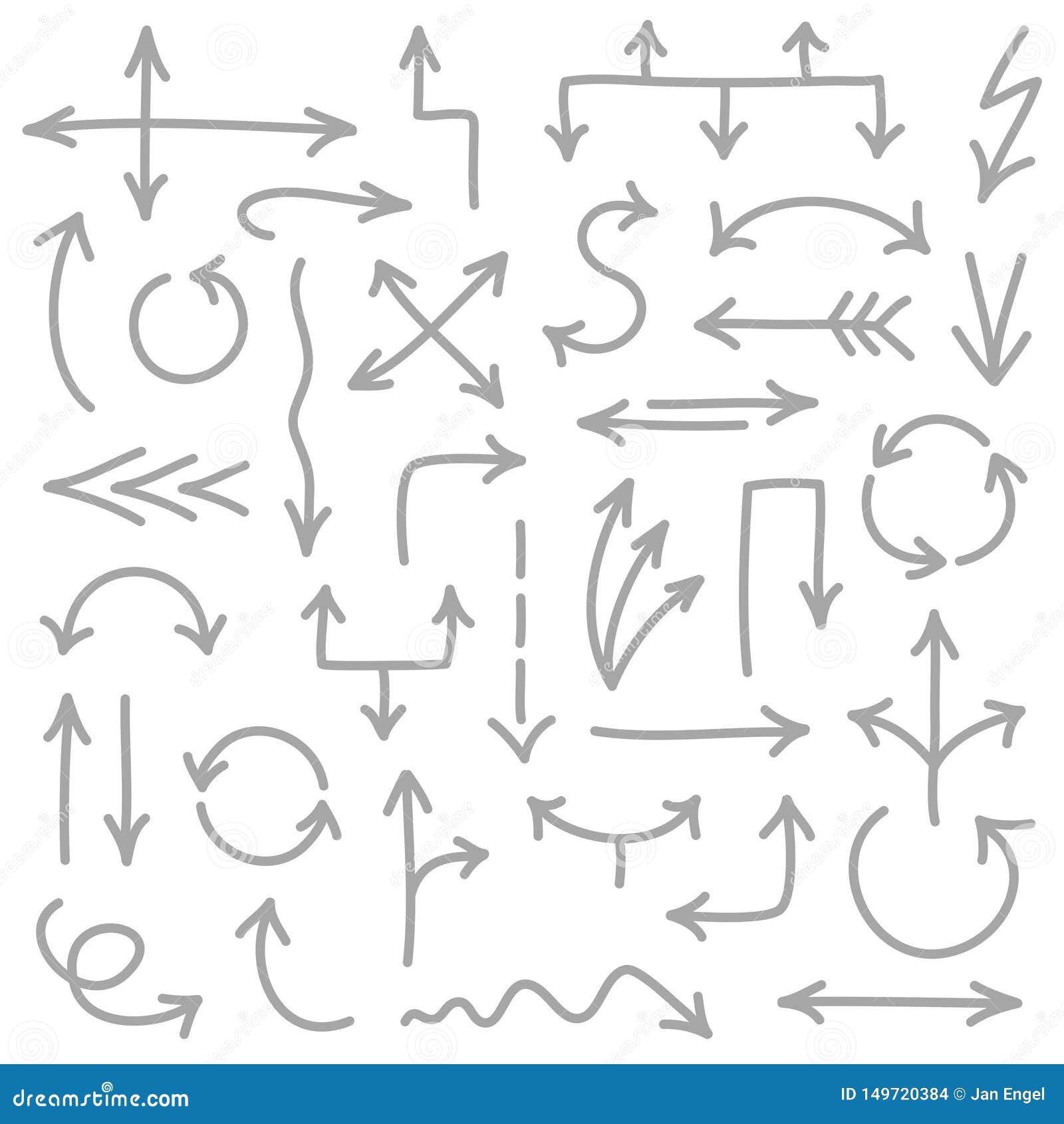 Set of Hand Drawn Graphic Gray Arrows Stock Vector - Illustration of ...