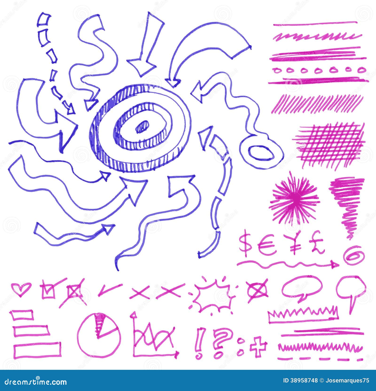 Set of Hand Drawn Graphic Signs. Stock Vector - Illustration of arrow ...