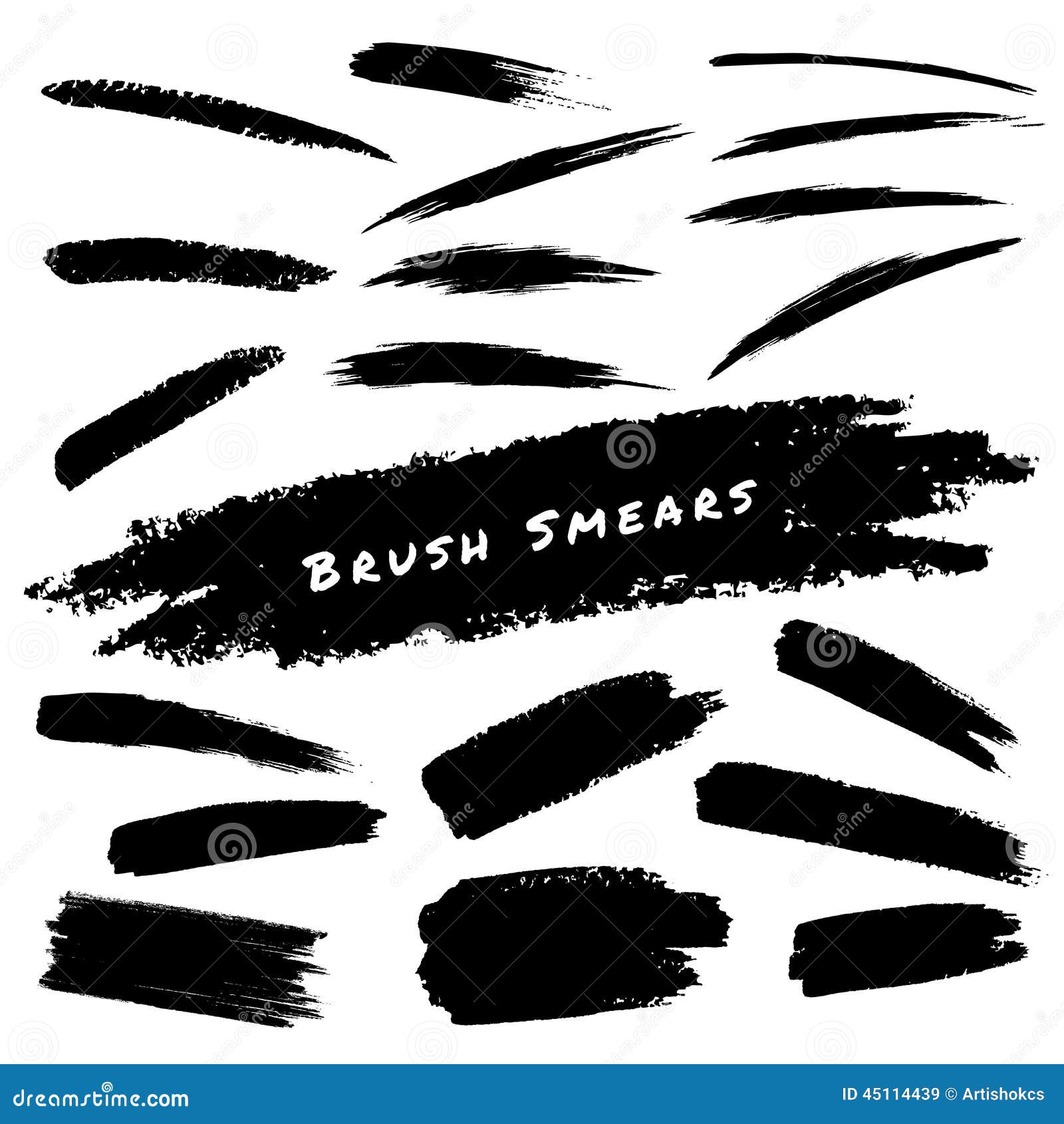 Set of Hand Drawn Grunge Brush Smears Stock Vector - Illustration of ...